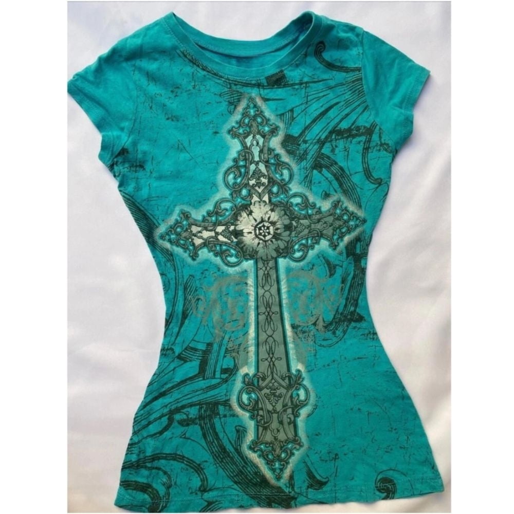 Subculture Short Sleeve T-Shirt Women O-Neck Slim Fit Punk Chic E-Girl Tshirts Streetwear 2000S ...