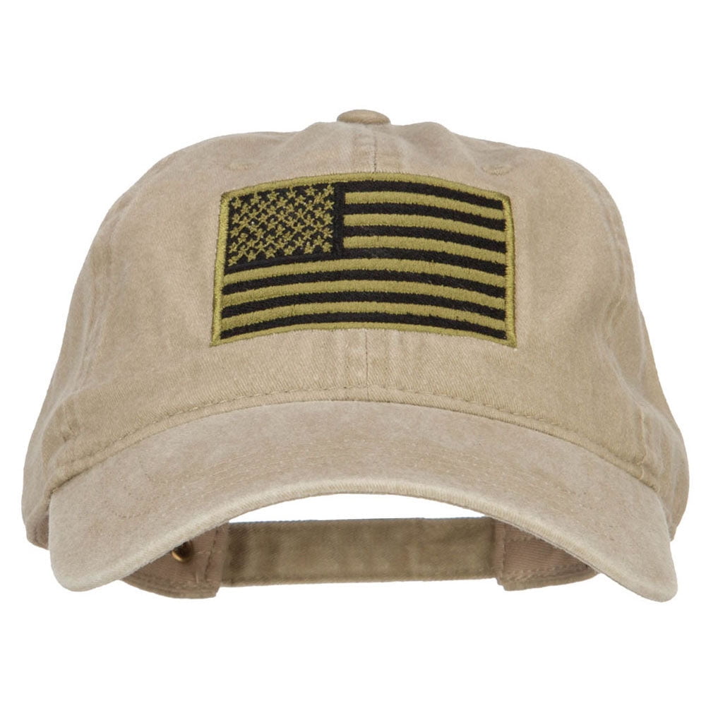Subdued American Flag Embroidered Washed Buckle Cap - Khaki OSFM ...