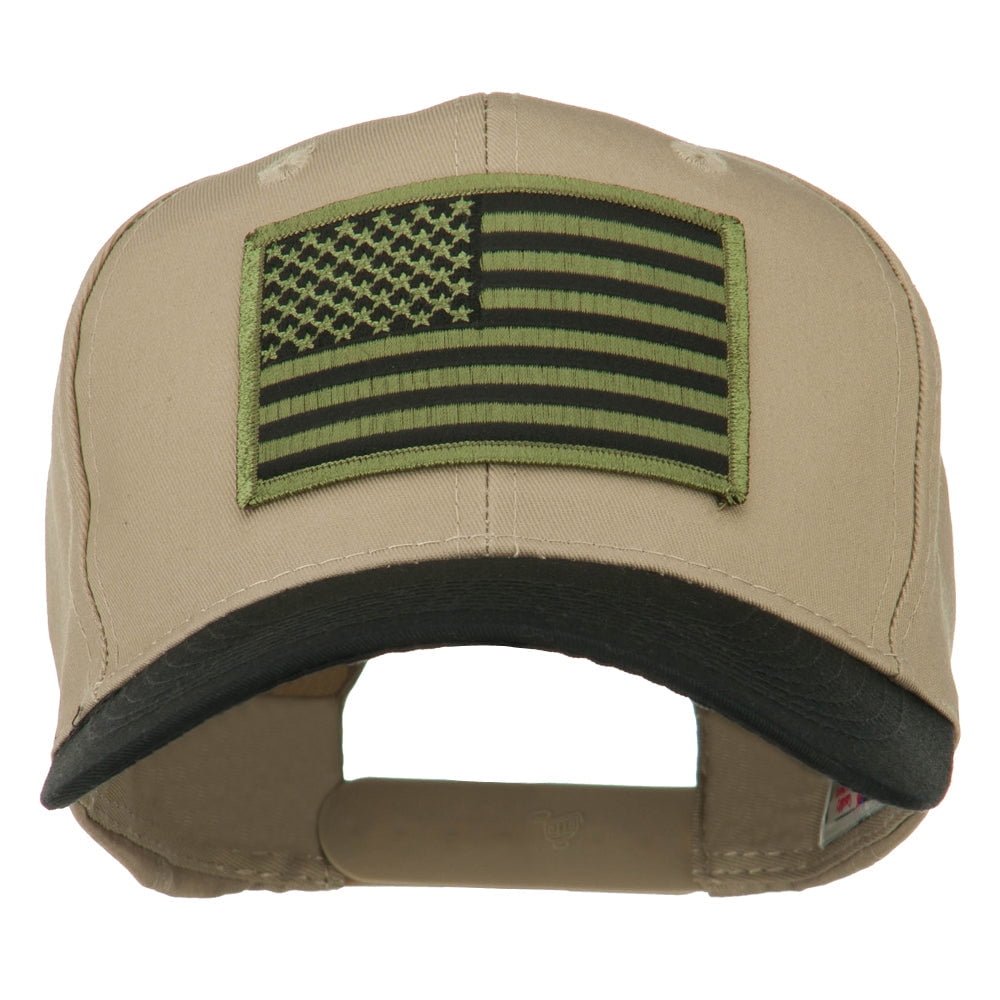 Subdued American Flag Patched Two Tone High Cap - Black Khaki OSFM ...