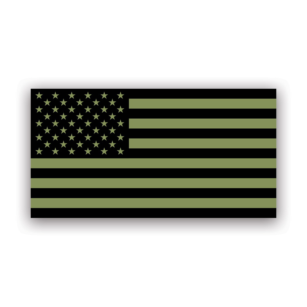 Subdued OD Green American Flag Sticker Decal - Self Adhesive Vinyl - Weatherproof - Made in USA ...