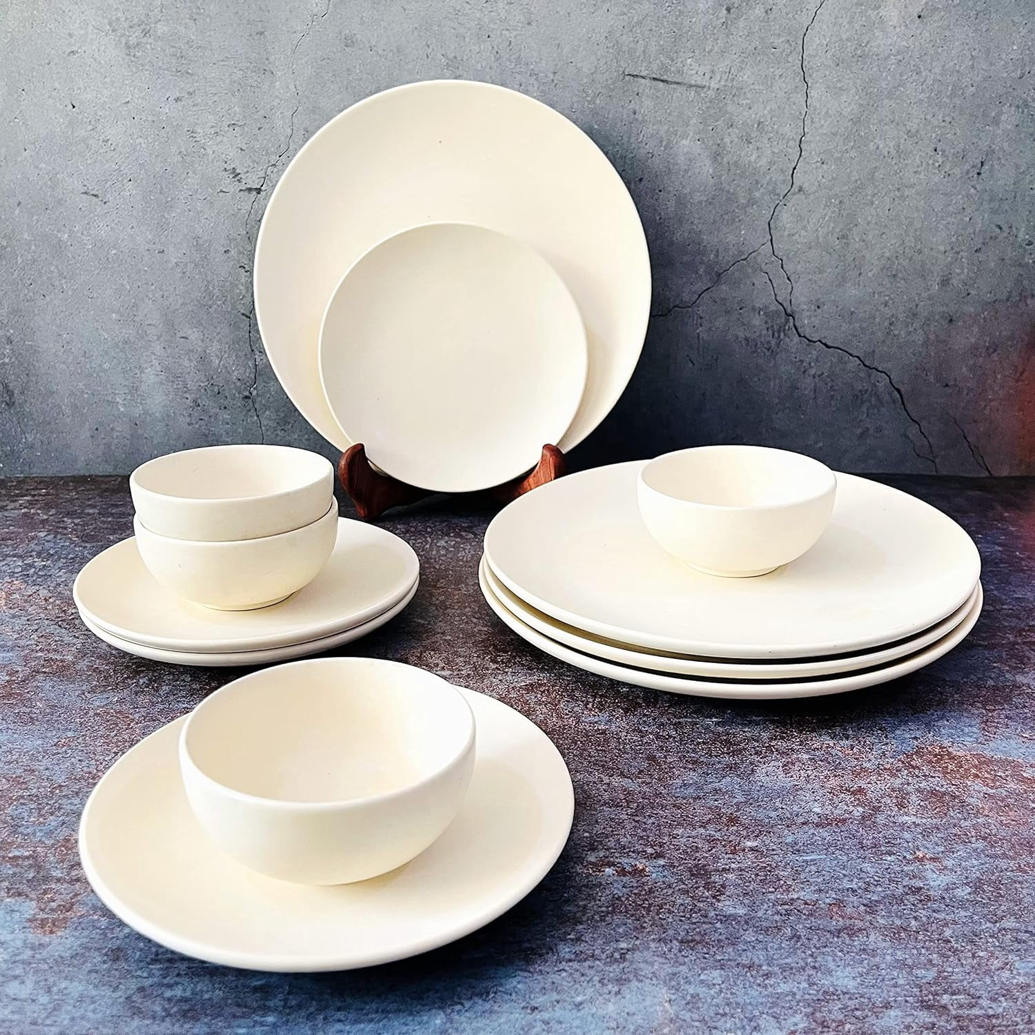 Subhra Handcrafted Ceramic Dinner Set - 12 Pieces | 4 Dinner Plates + 4 ...