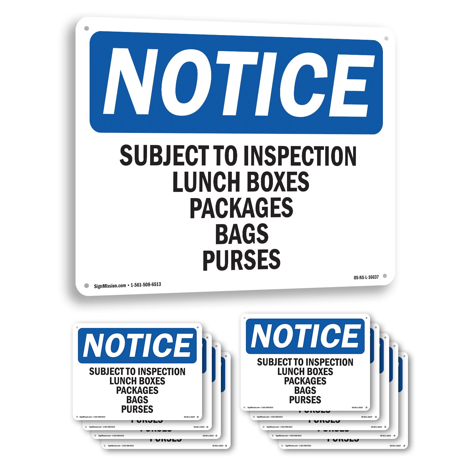 Subject To Inspection Lunch Boxes Packages OSHA Notice Aluminum Sign 24 ...