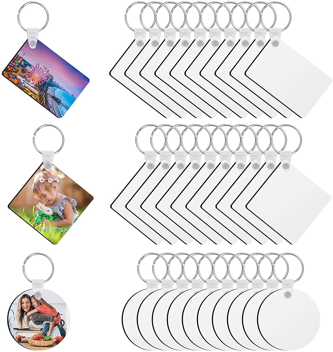 Sublimation Blank Keychain 30PCS Heat Transfer Keychain Double-Side ...
