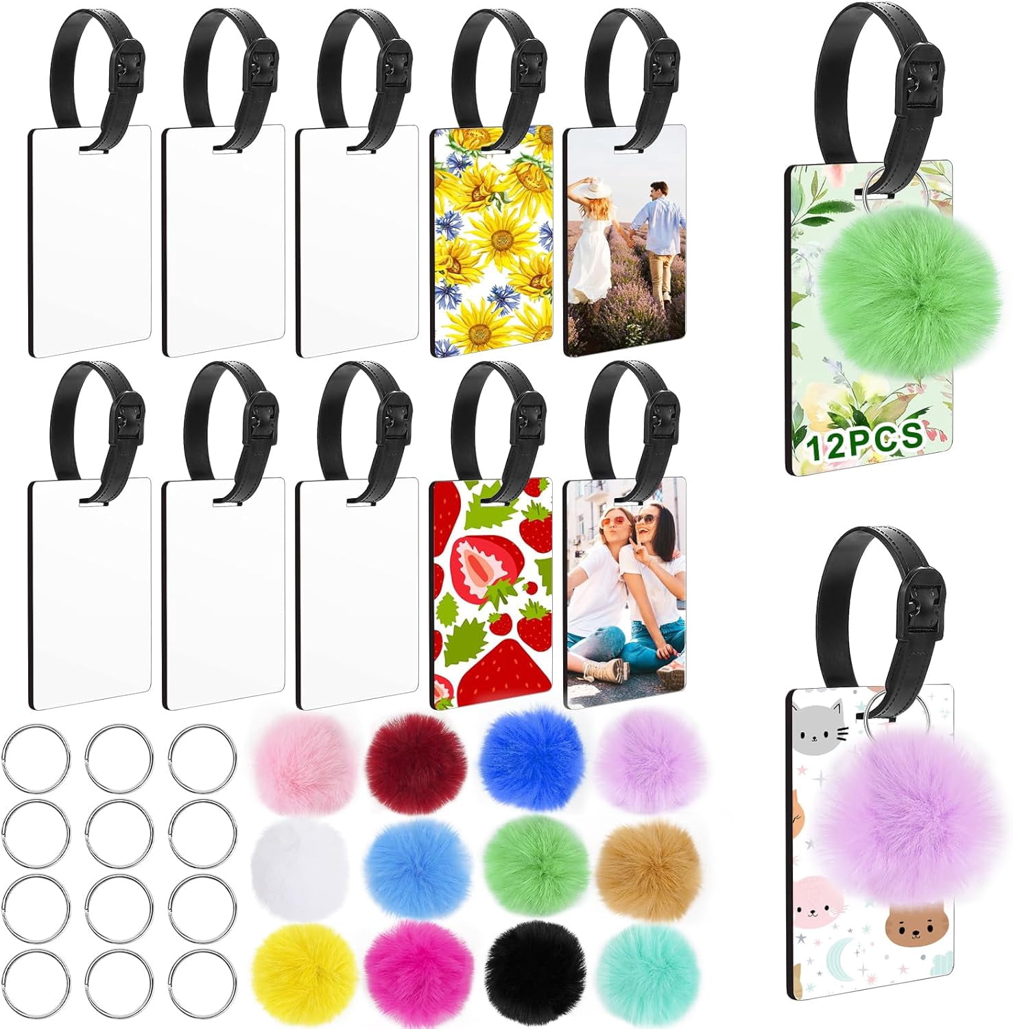 Sublimation Blank Luggage Tags with Straps, Double Sided Heat Transfer ...