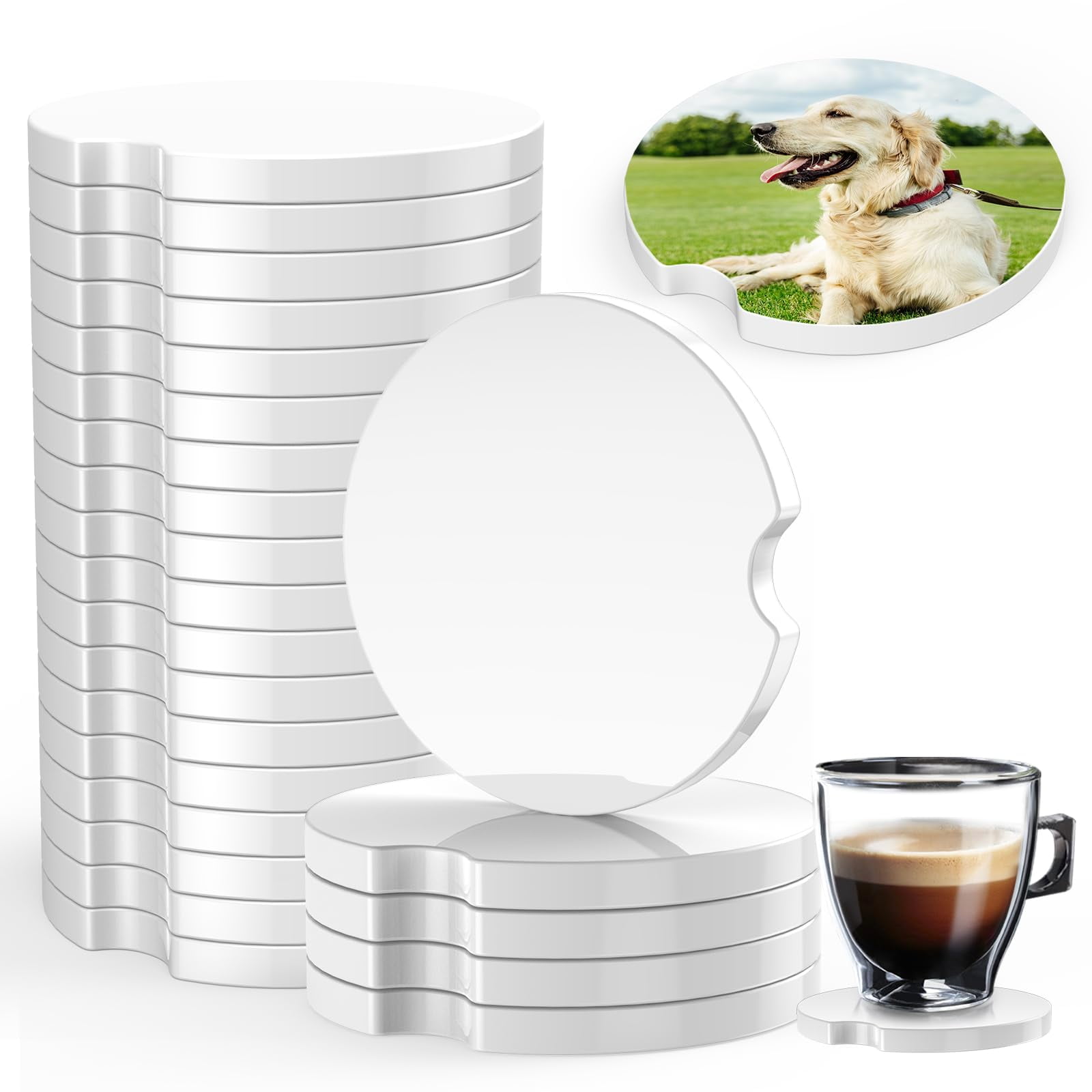 Sublimation Blanks Car Coasters, 24pcs Absorbent NSD3 Ceramic Car ...