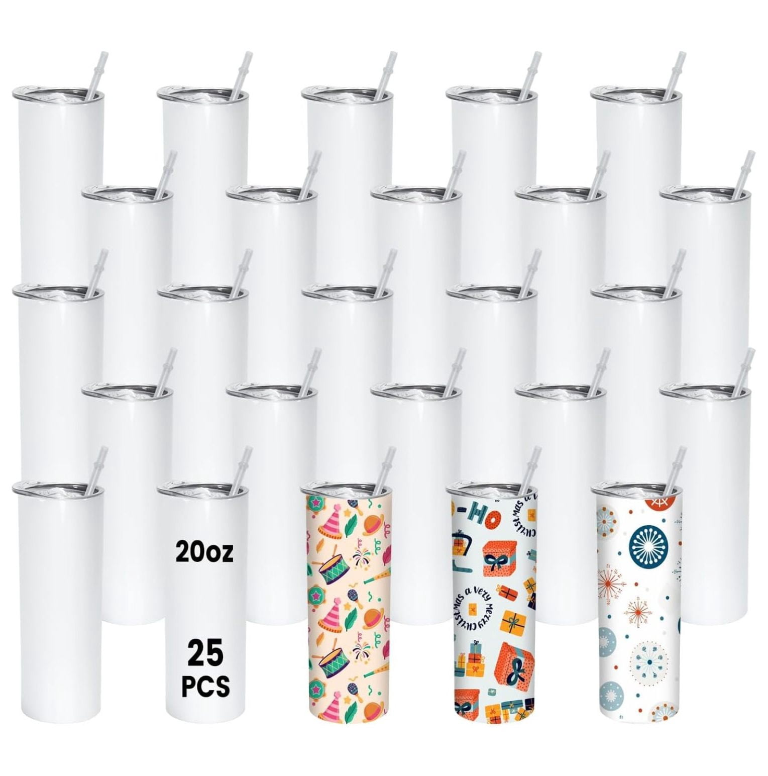 Sublimation Bulk 20 oz Skinny, 25 Pack Stainless Steel Double Wall ...