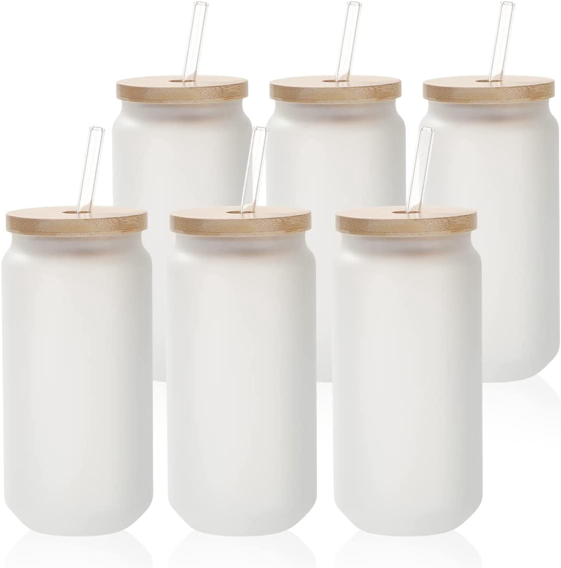 Sublimation Glass Cans Blanks Frosted 18 OZ with Bamboo Lid and Clear ...