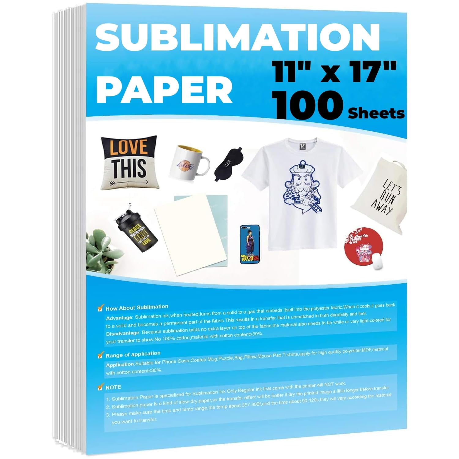 Sublimation Paper 11x17 Inch, 100 Sheets Sublimation Paper for Any ...