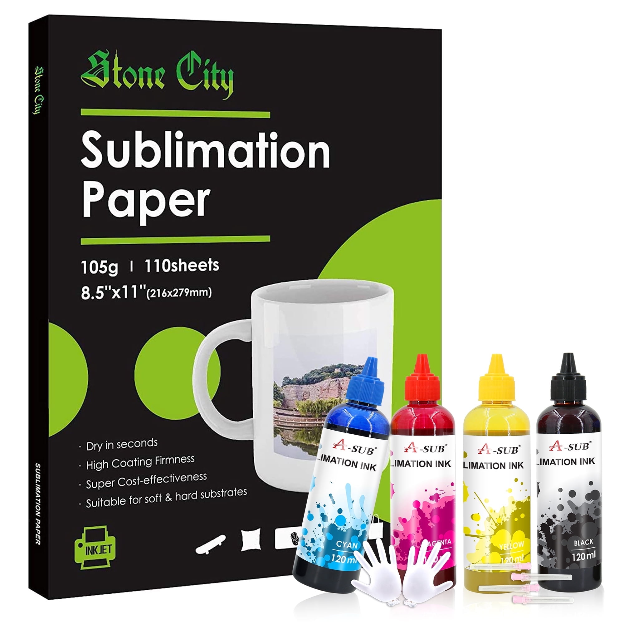 Stone City 110 Sheets Sublimation Paper 8.5X11 + A-SUB 480ML Refillable ...