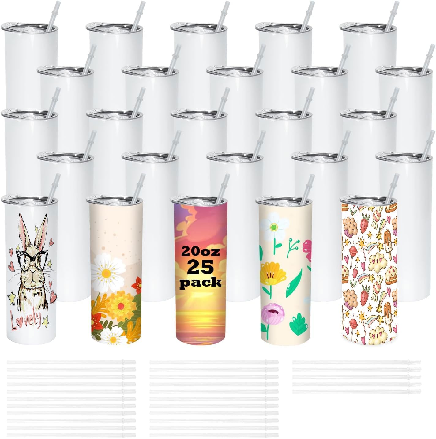 Sublimation Tumblers Blank 20oz ,25Pack Skinny Straight Sublimation ...