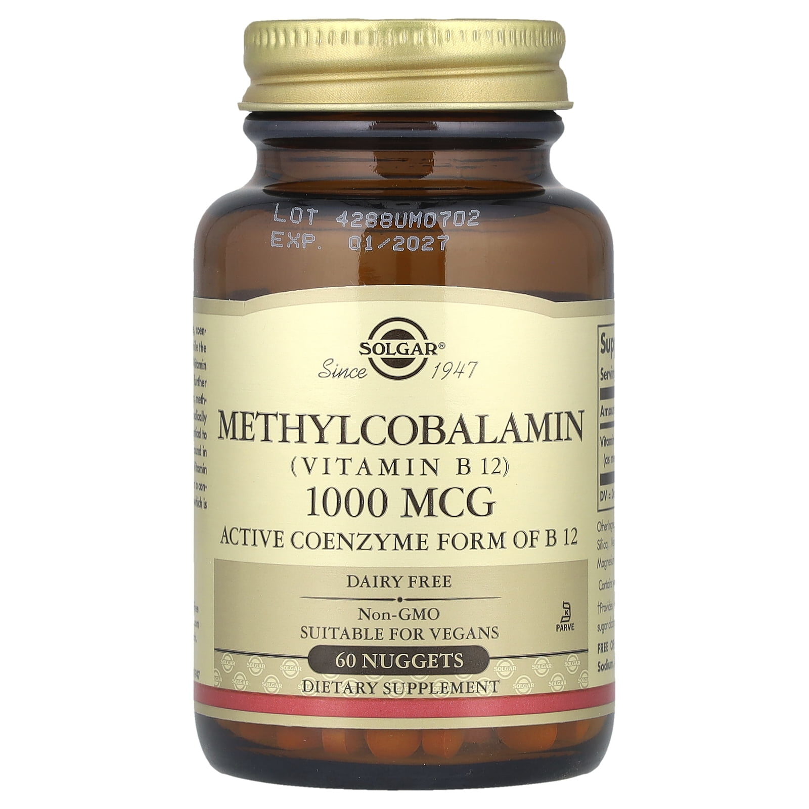 Sublingual Methylcobalamin (Vitamin B12), 1,000 mcg, 60 Nuggets, Solgar ...
