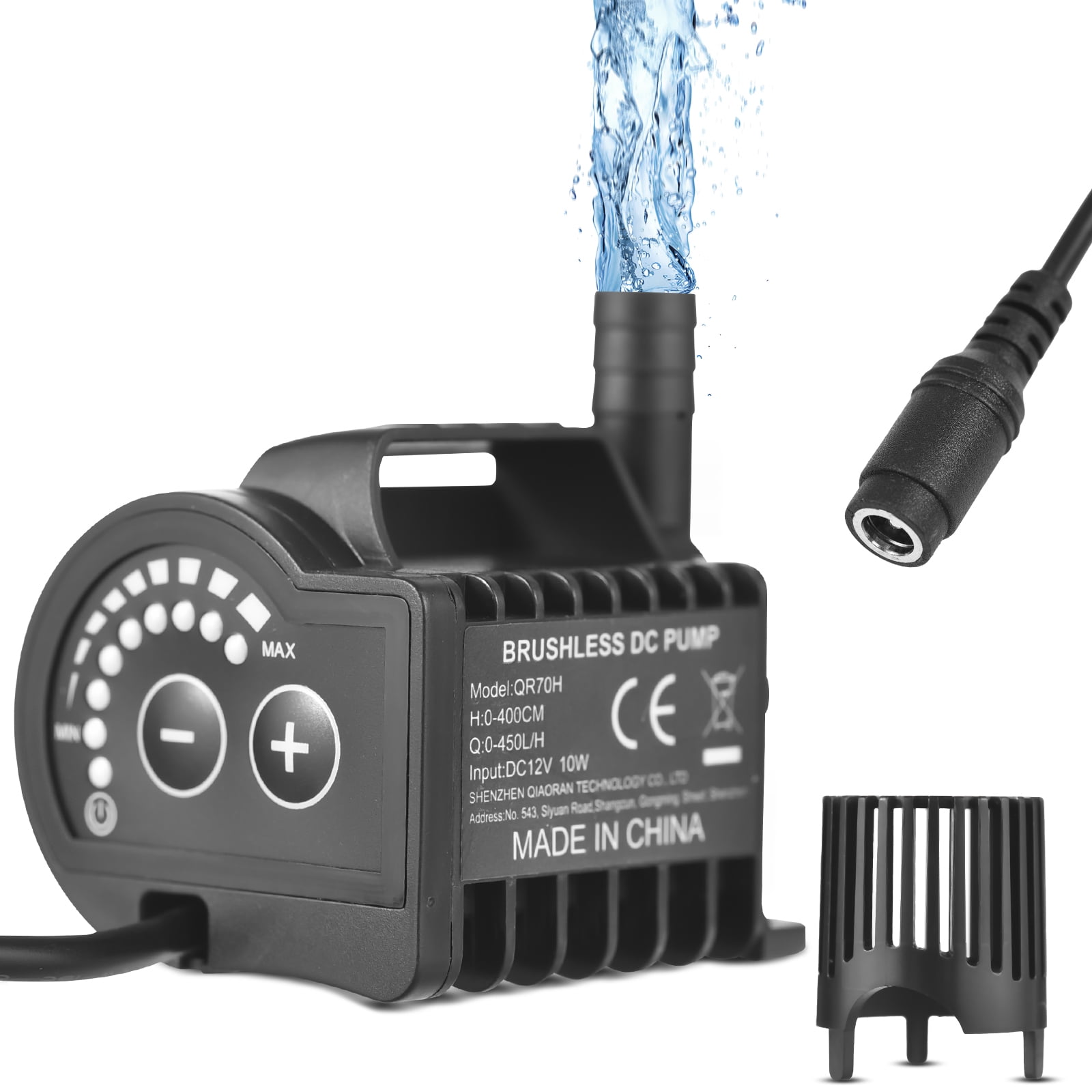Submersible 12V Water Pump 8 Levels Adjustable 0-450L/H Small Fountain ...