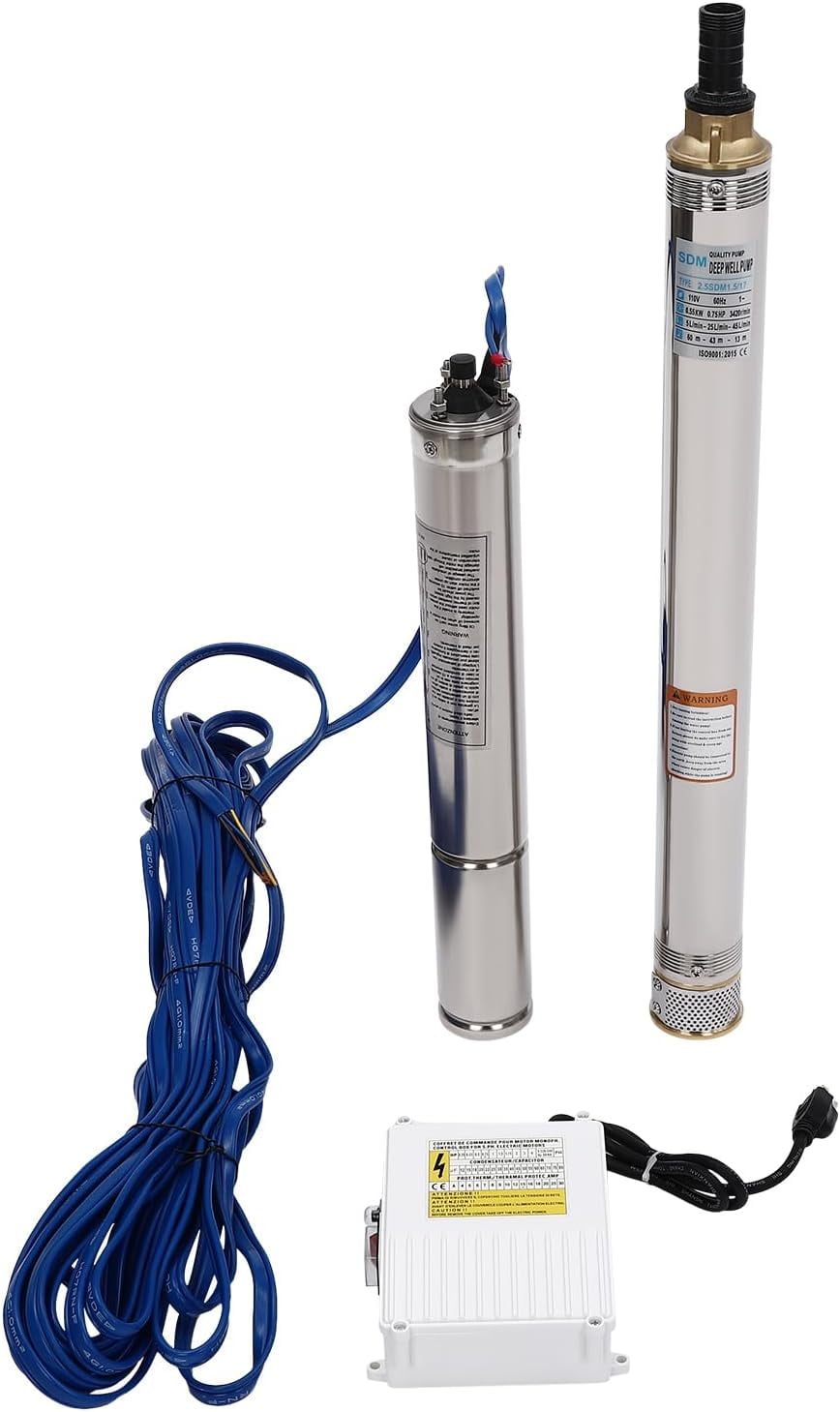 Submersible Irrigation Pump, 1In Outlet Submersible Bore Pump, 196.85Ft Lift, 110V Deep Well ...