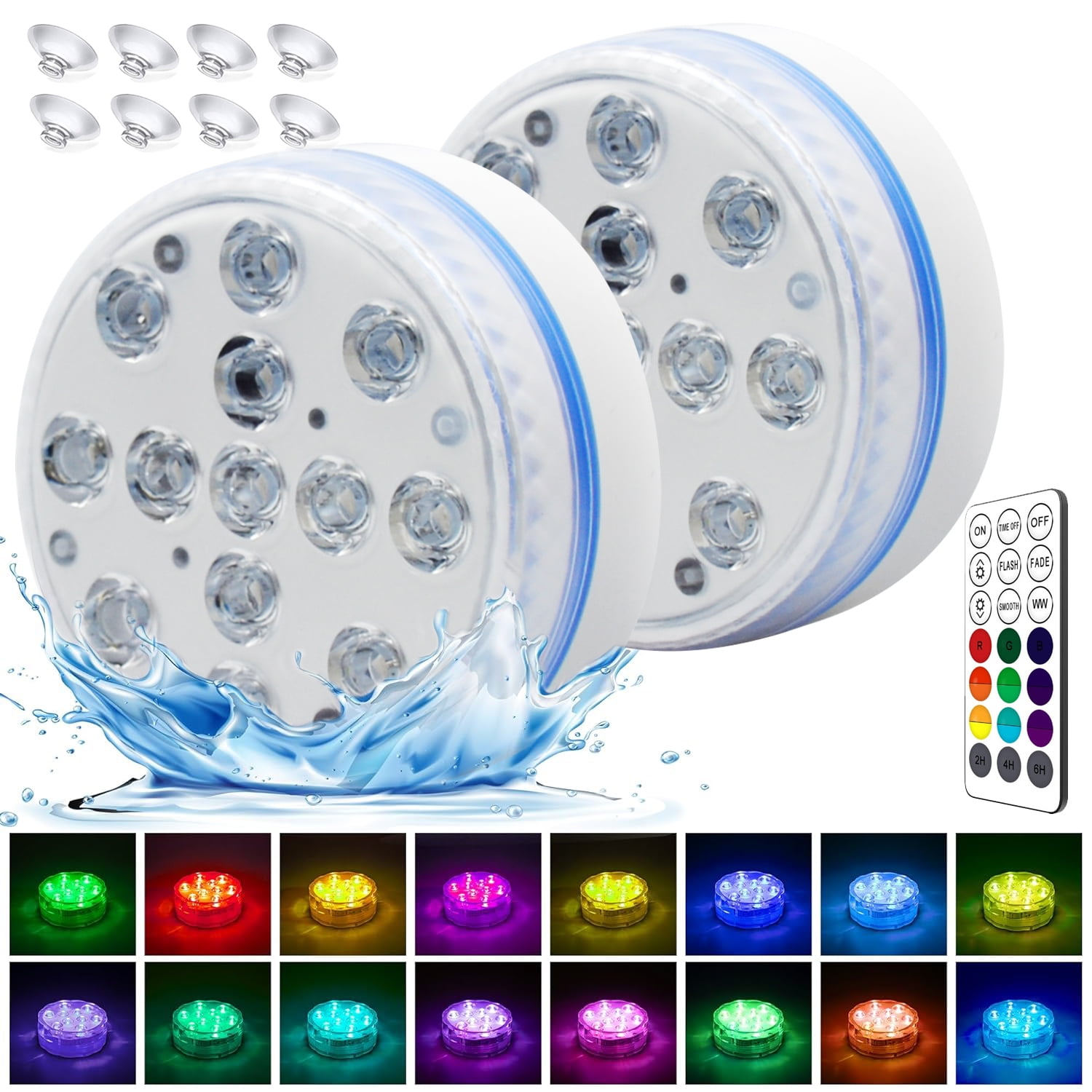 Submersible LED Lights, 13 LED Pool Lights with Remote & Suction Cups ...