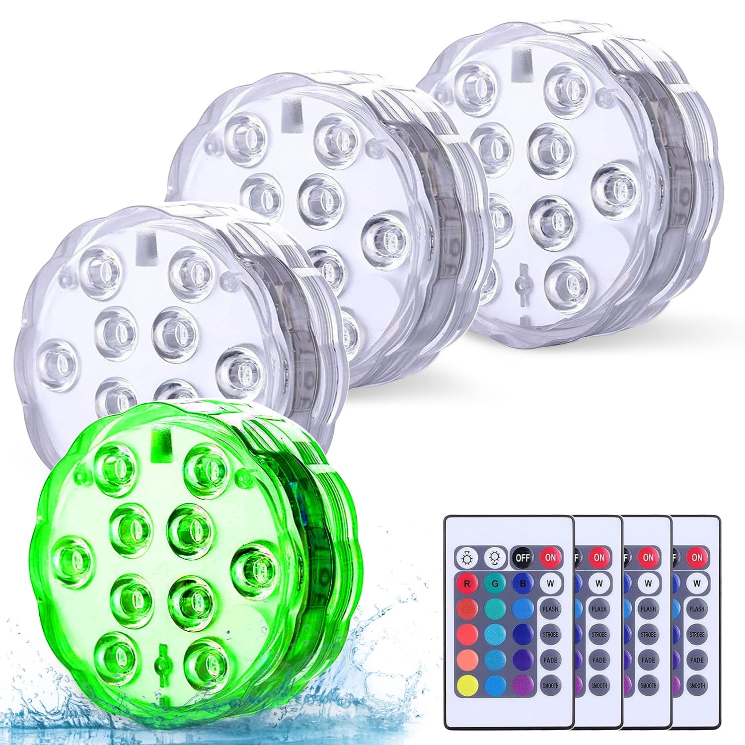 Rirool Submersible LED Pool Lights, Battery Operated RGB Color Changing ...