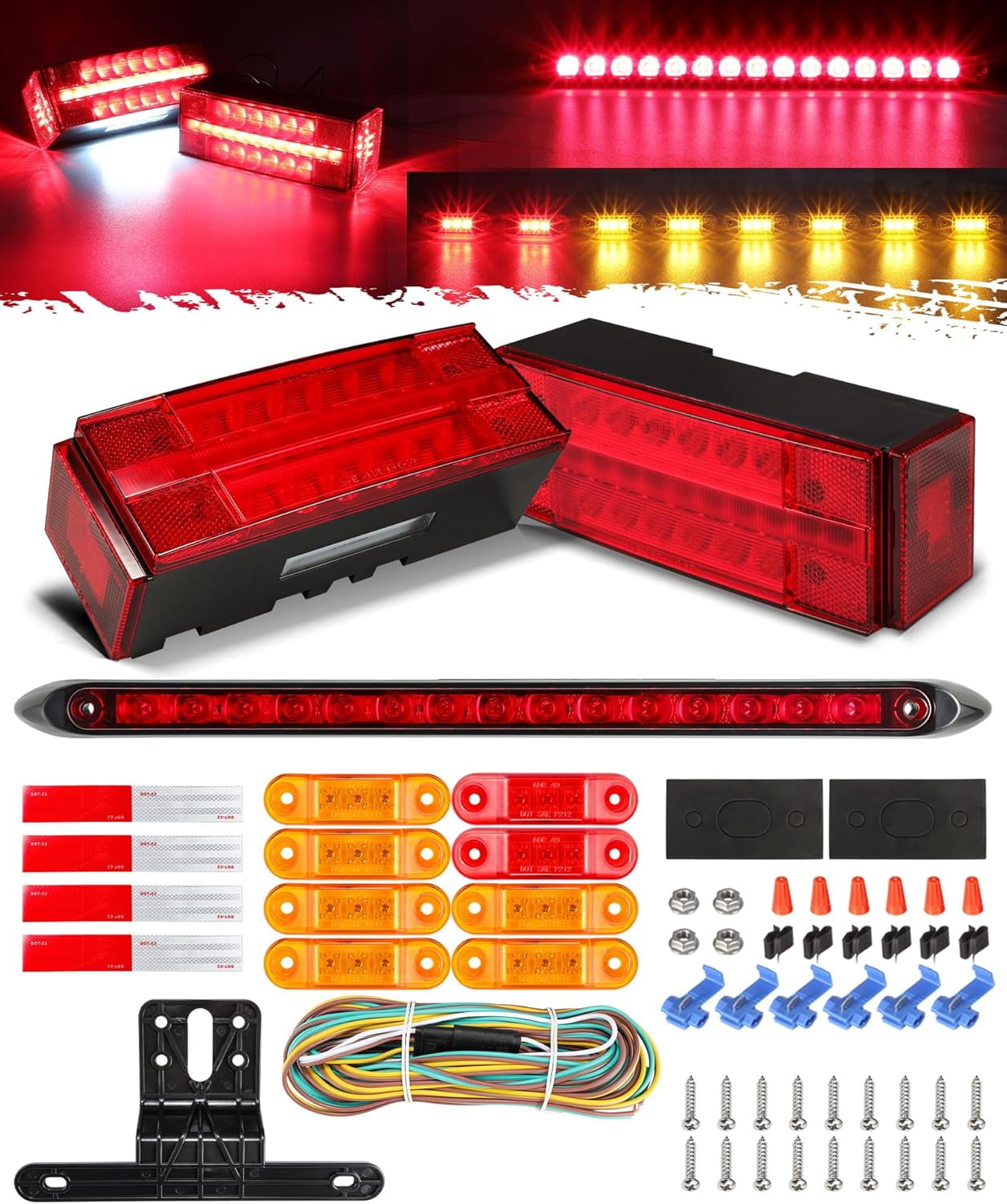 Submersible LED Trailer Tail Light Kit, Rectangular Lights+ID Bar+8 ...