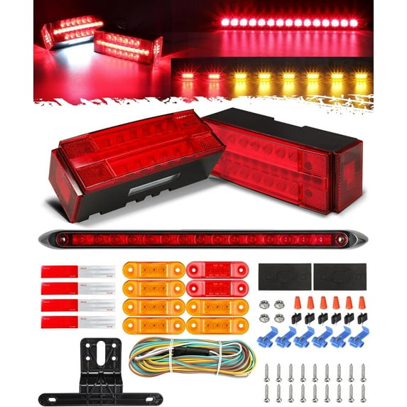 Submersible LED Trailer Tail Light Kit, Rectangular Lights+ID Bar+8 ...