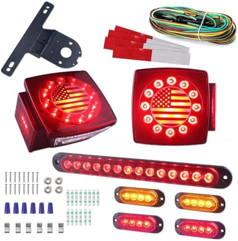 Submersible Square LED Trailer Tail Light Kit American Flag Designed 10 ...