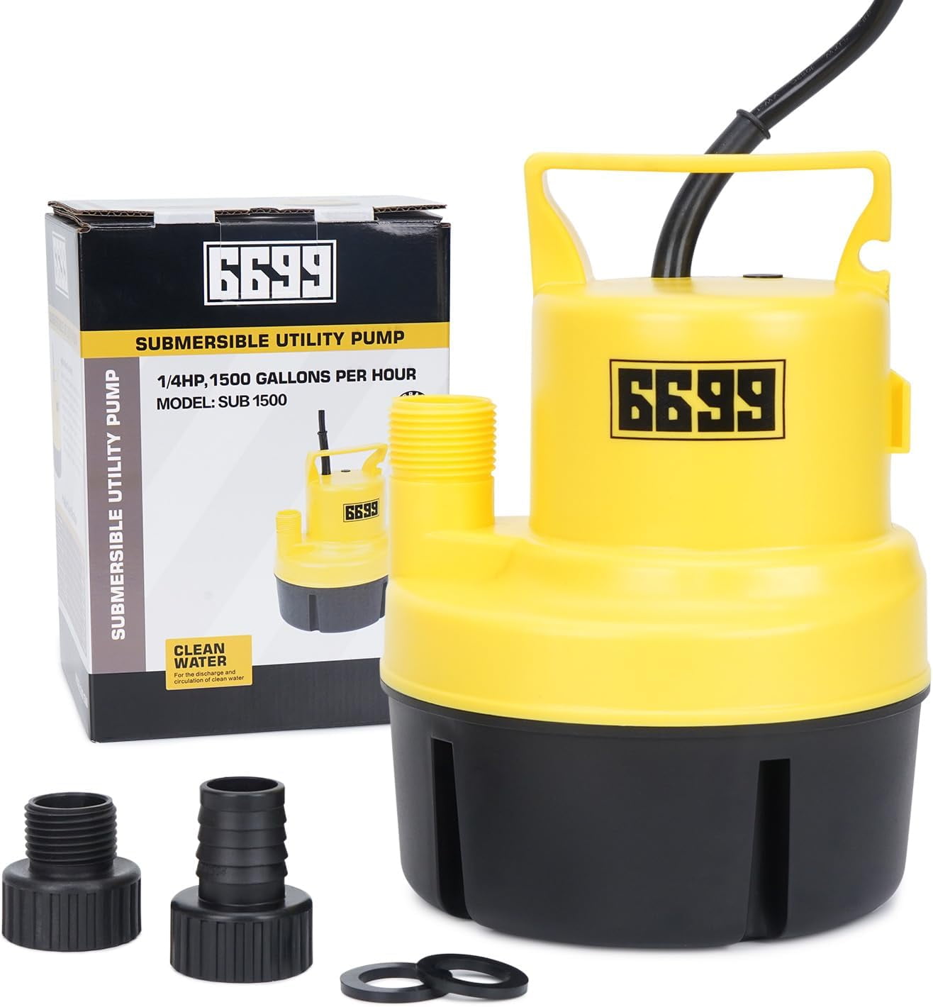 Submersible Sump Pump 1/4 HP 1500GPH Utility Thermoplastic Electric ...