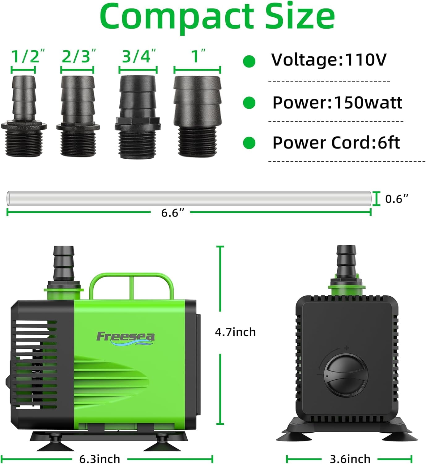 Submersible Water Pump for Pond: 1350GPH 150W Fountain Pump with 6.6ft ...