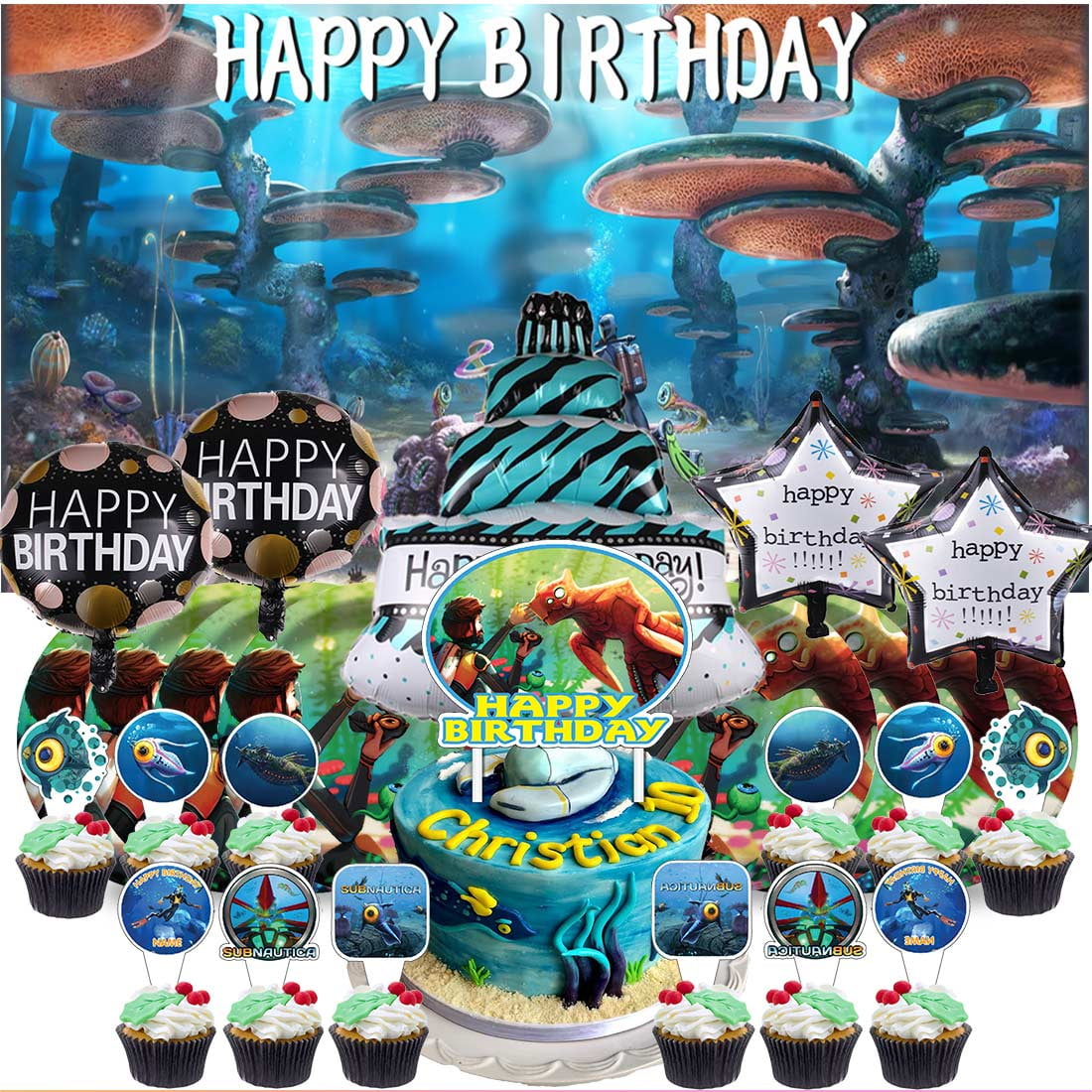 Subnautica Party Supplies Decor Tableware Backdrop Banner Cake Topper ...