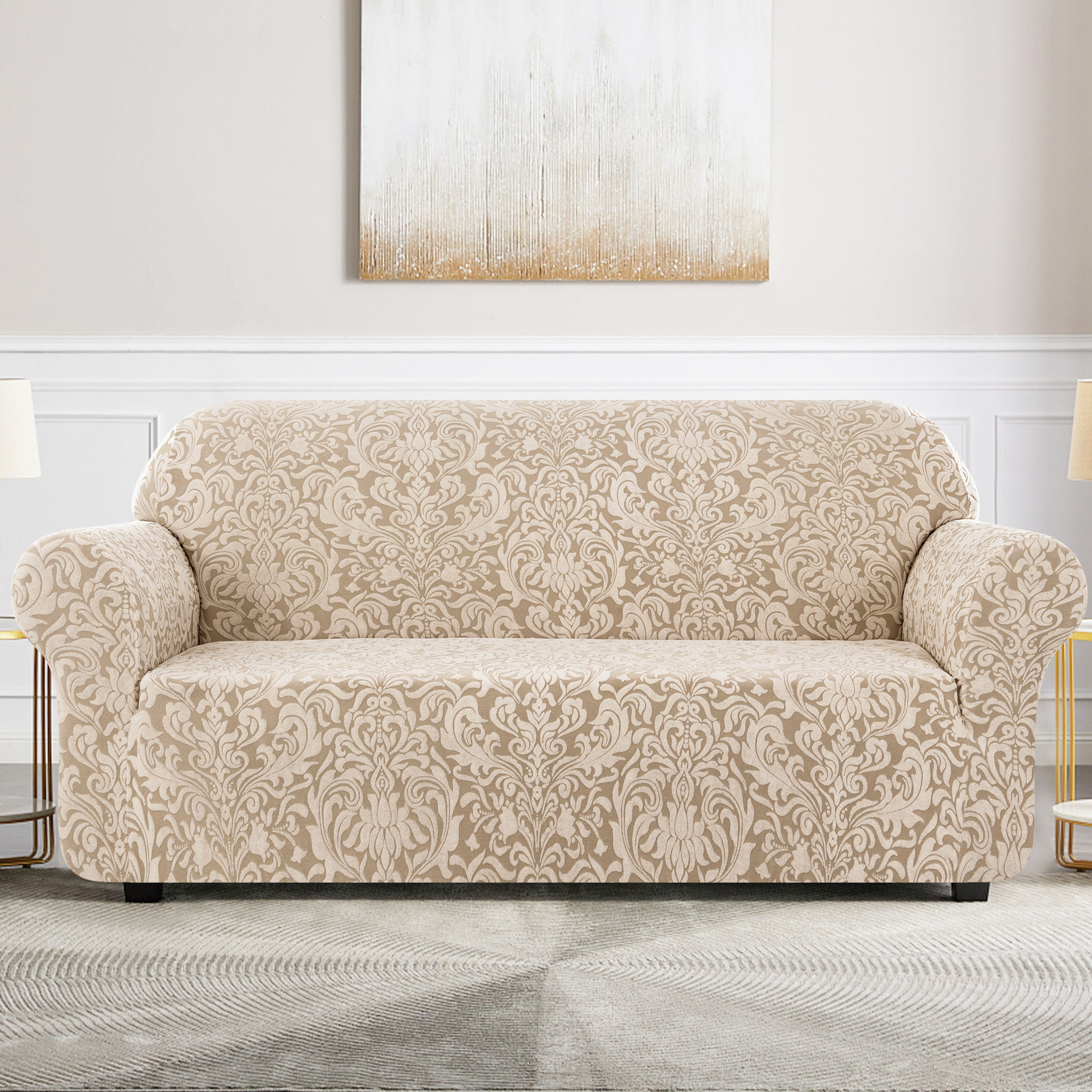 Subrtex Stretch Living Room Sofa Slipcover, 1-Piece Jacquard Damask ...