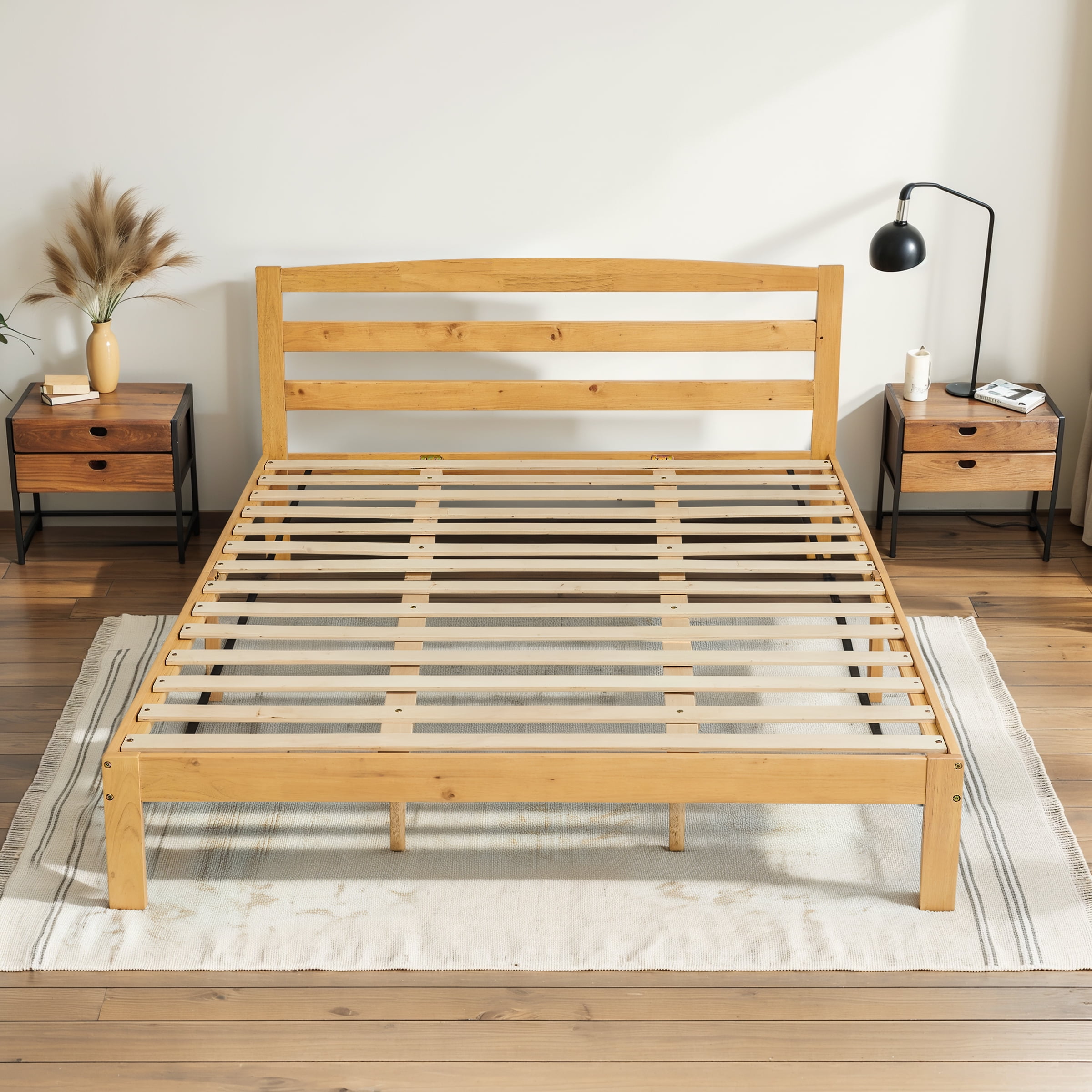 Subrtex 12" Solid Wood Platform Bed Frame with Headboard, Natural Wood ...