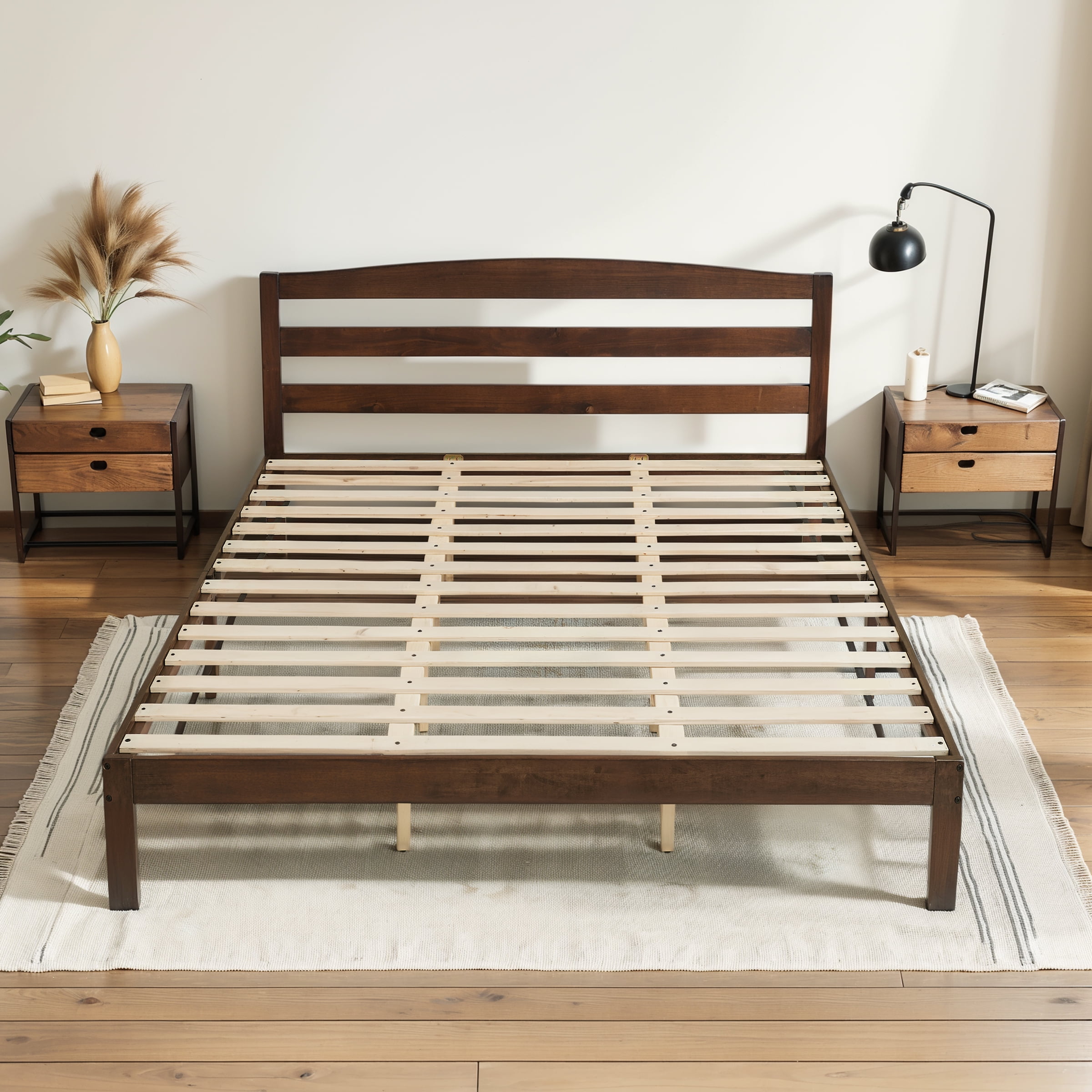 Subrtex 12" Solid Wood Platform Bed Frame with Headboard, Walnut, King ...