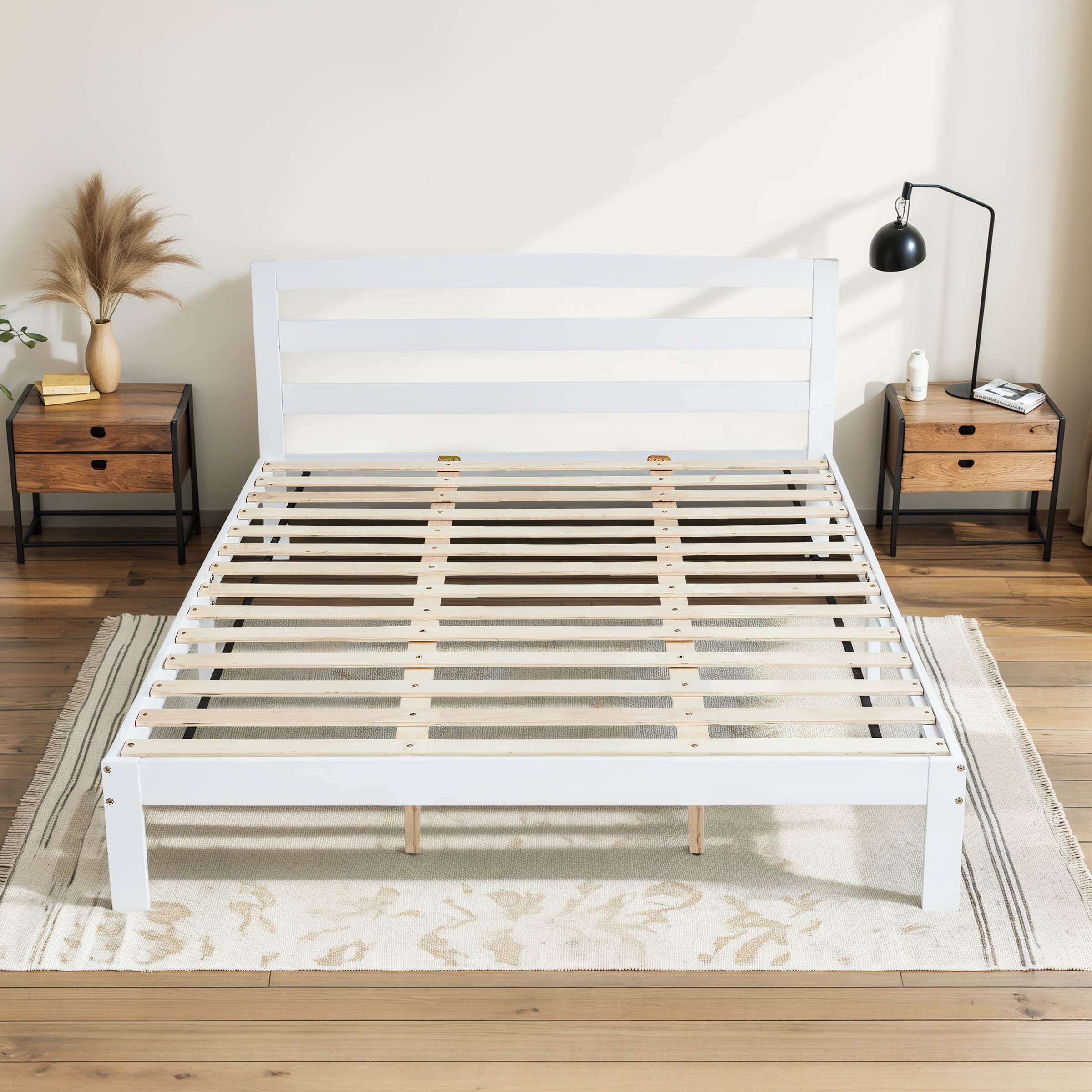 Subrtex 12" Solid Wood Platform Bed Frame with Headboard, White, King ...