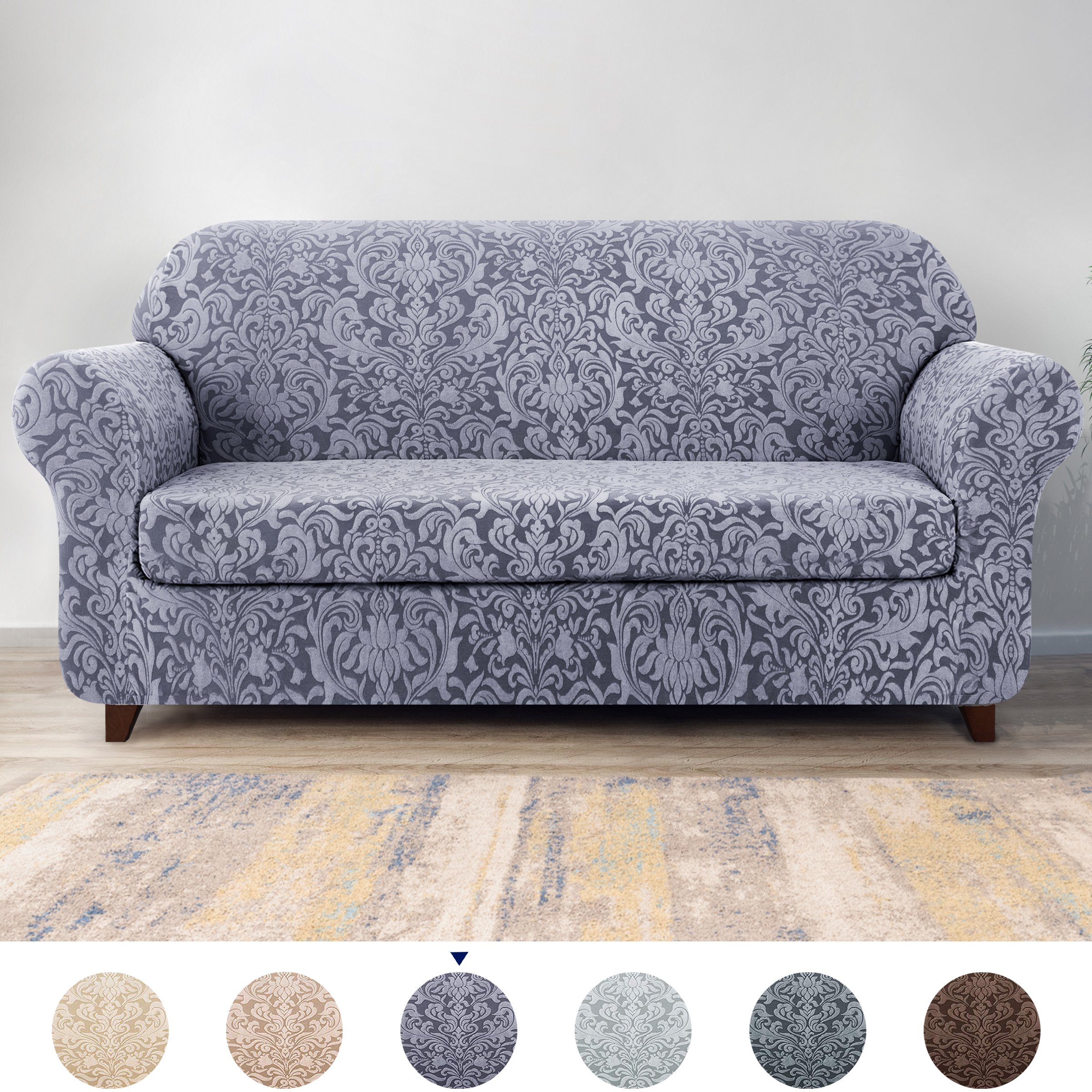 Subrtex Sofa Slipcover 2-Piece Jacquard Damask Couch Cover with Seat ...