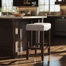 Linon Rae Backless Wood Counter Stool, 24" Seat Height, Brown Finish ...