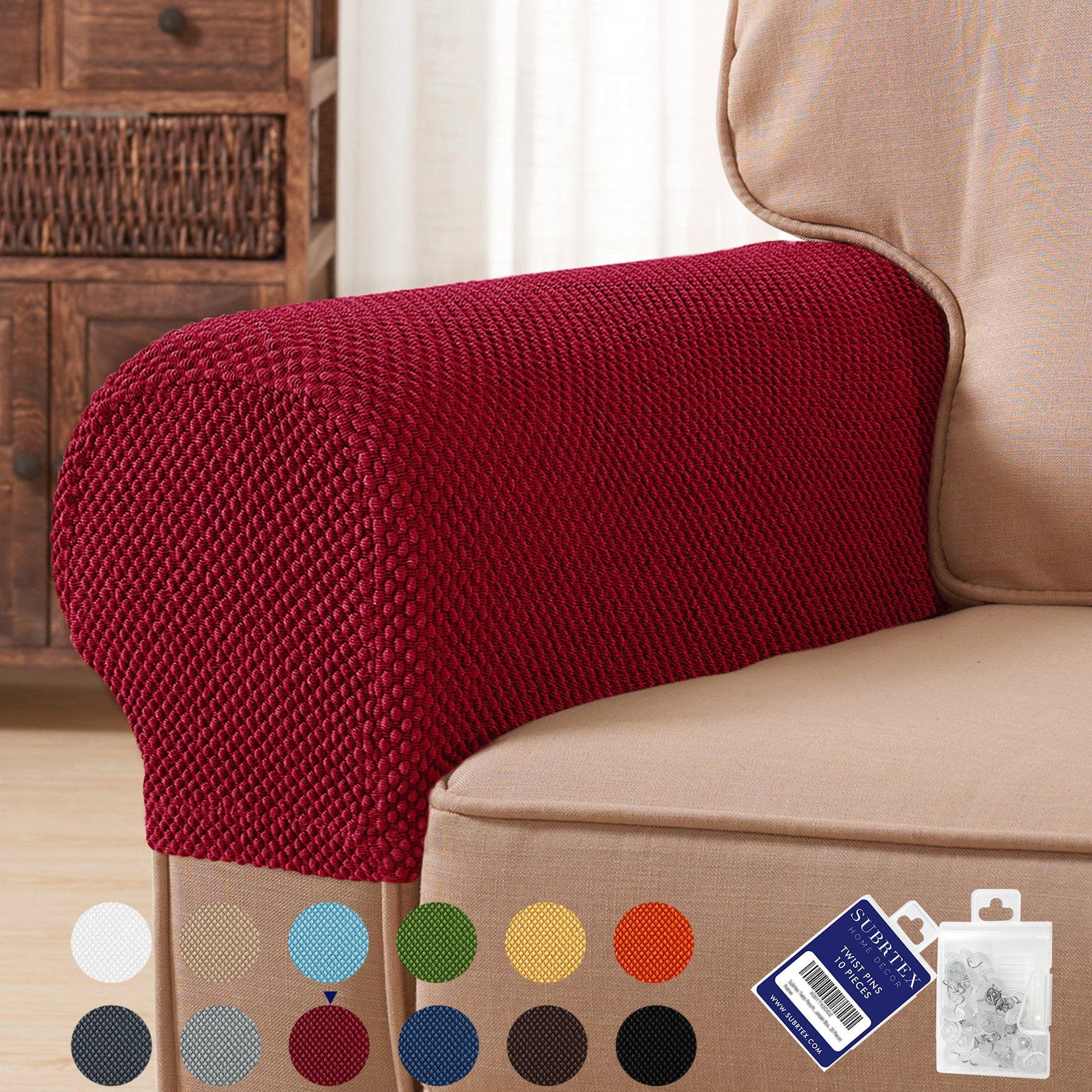 Subrtex Armrest Cover Stretch Textured Mini Dots Furniture Protector ...