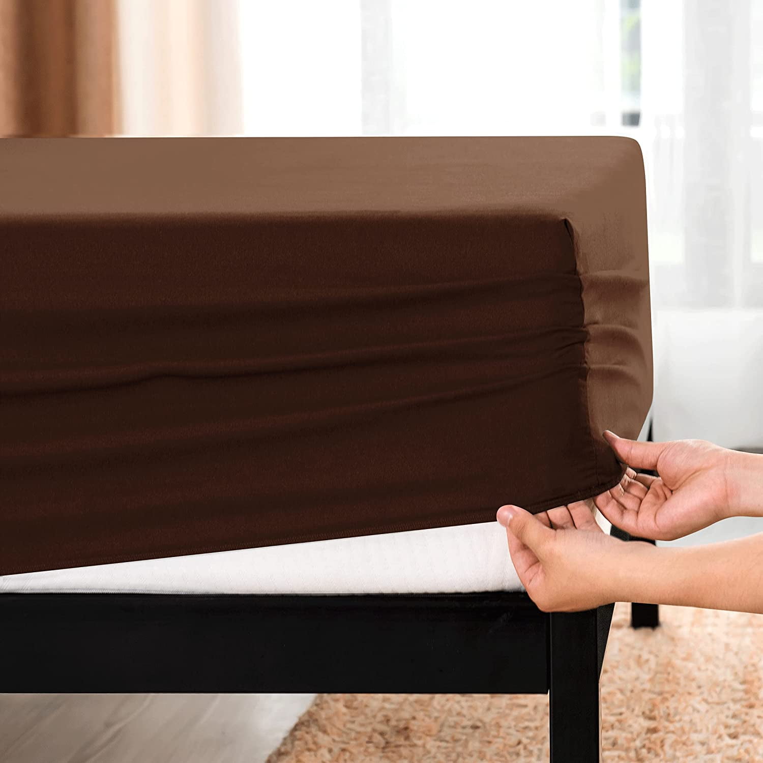 Subrtex Stretchable Microfiber Fitted Bed Sheet, Stain Resistant, Soft ...