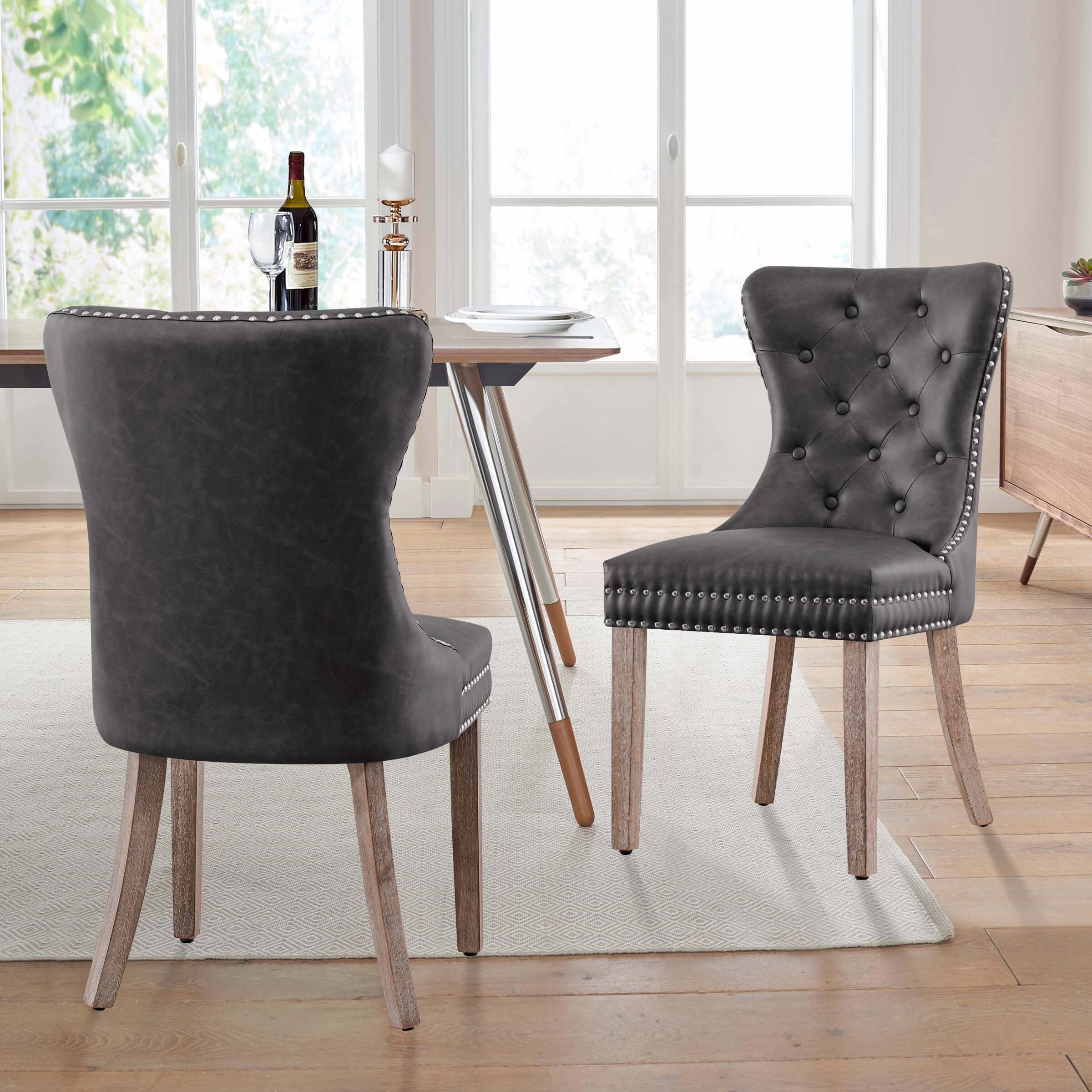 Grey velvet dining chairs with oak legs store