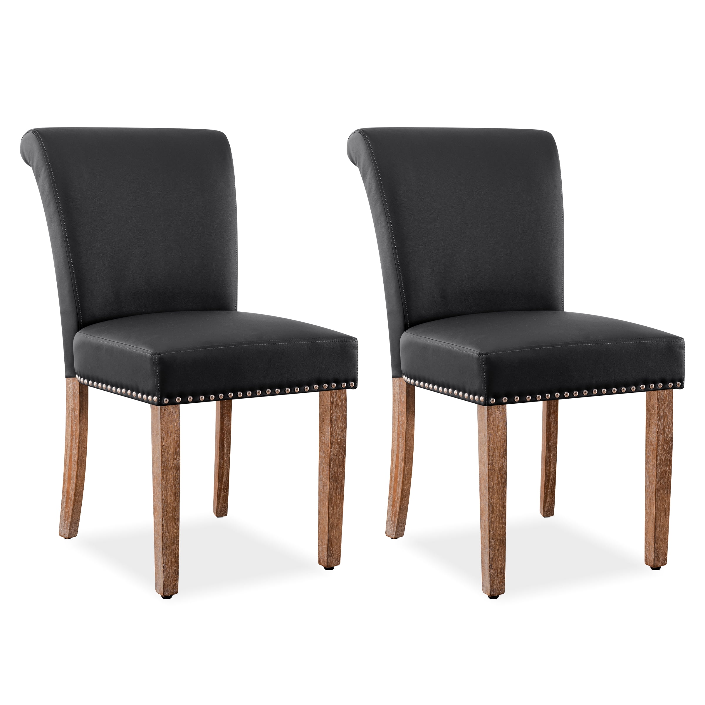 Subrtex Leather Anchor Studded Indoor Dining Chair Set of 2, Modern Mid ...