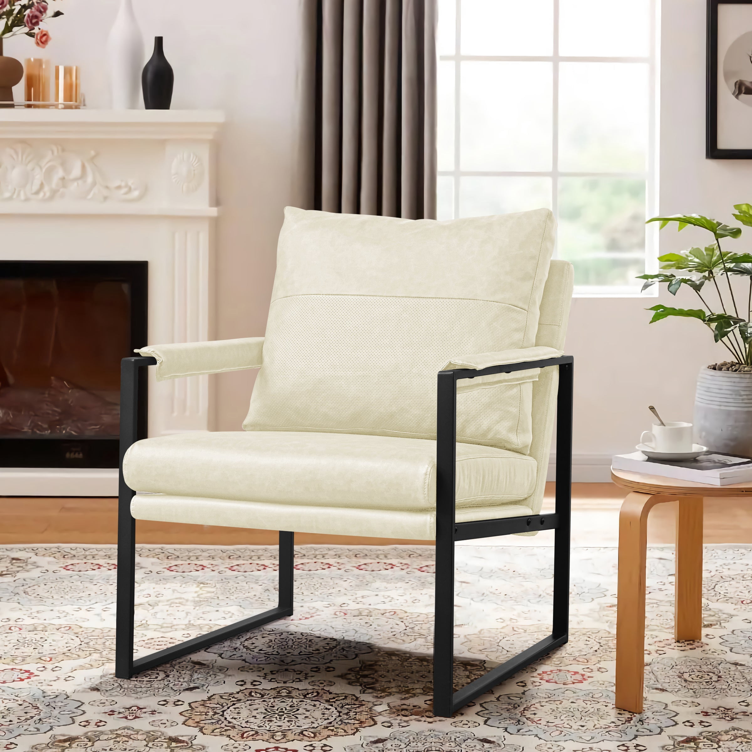 Subrtex Metal Frame Accent Chair Faux Leather (1 Pack, White) - Walmart.com
