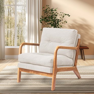 UBesGoo Modern Arm Chair Linen Fabric Upholstered Comfy Reading Accent ...