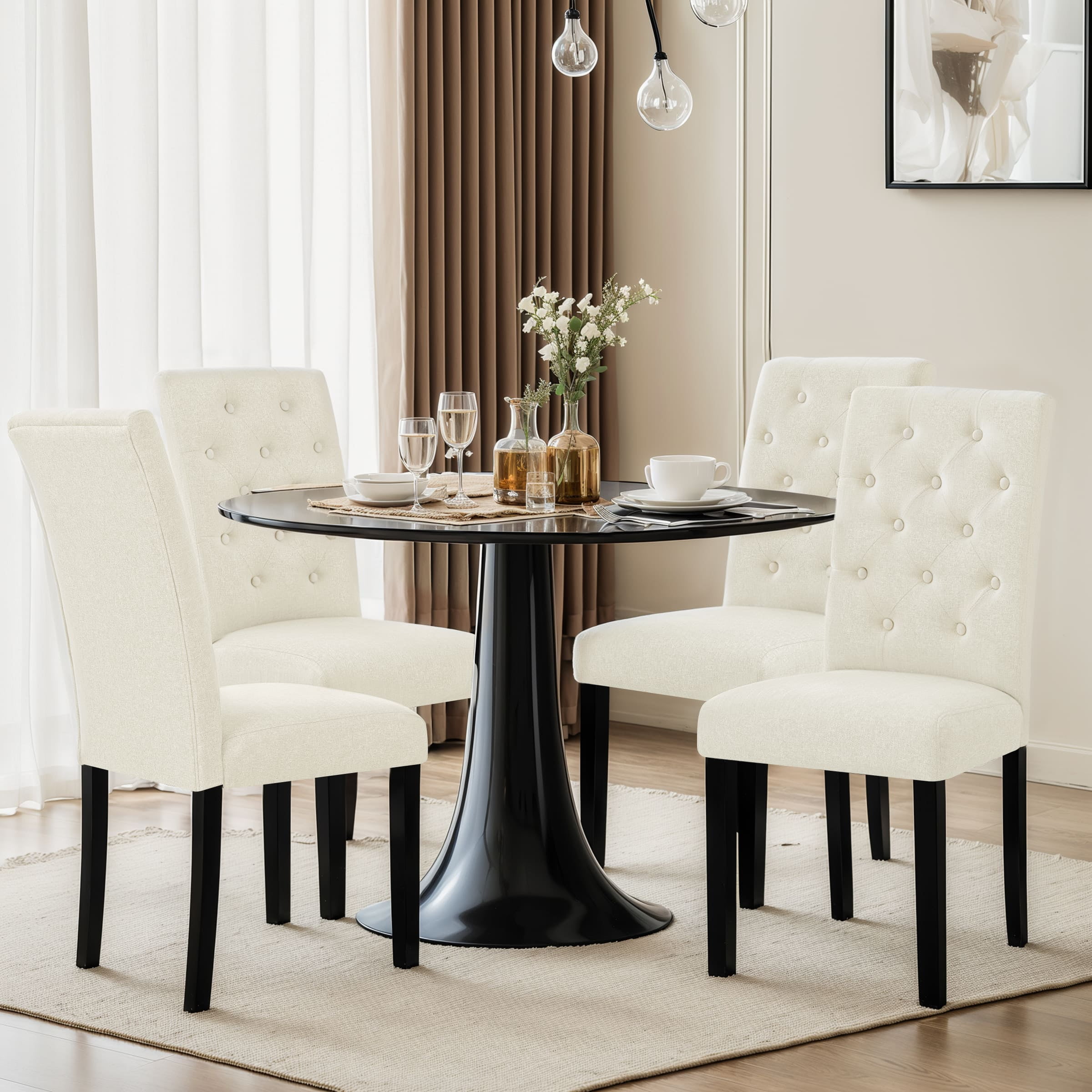 Subrtex Modern Breathable Linen Fabric Dining Chair for Home/Kitchen ...