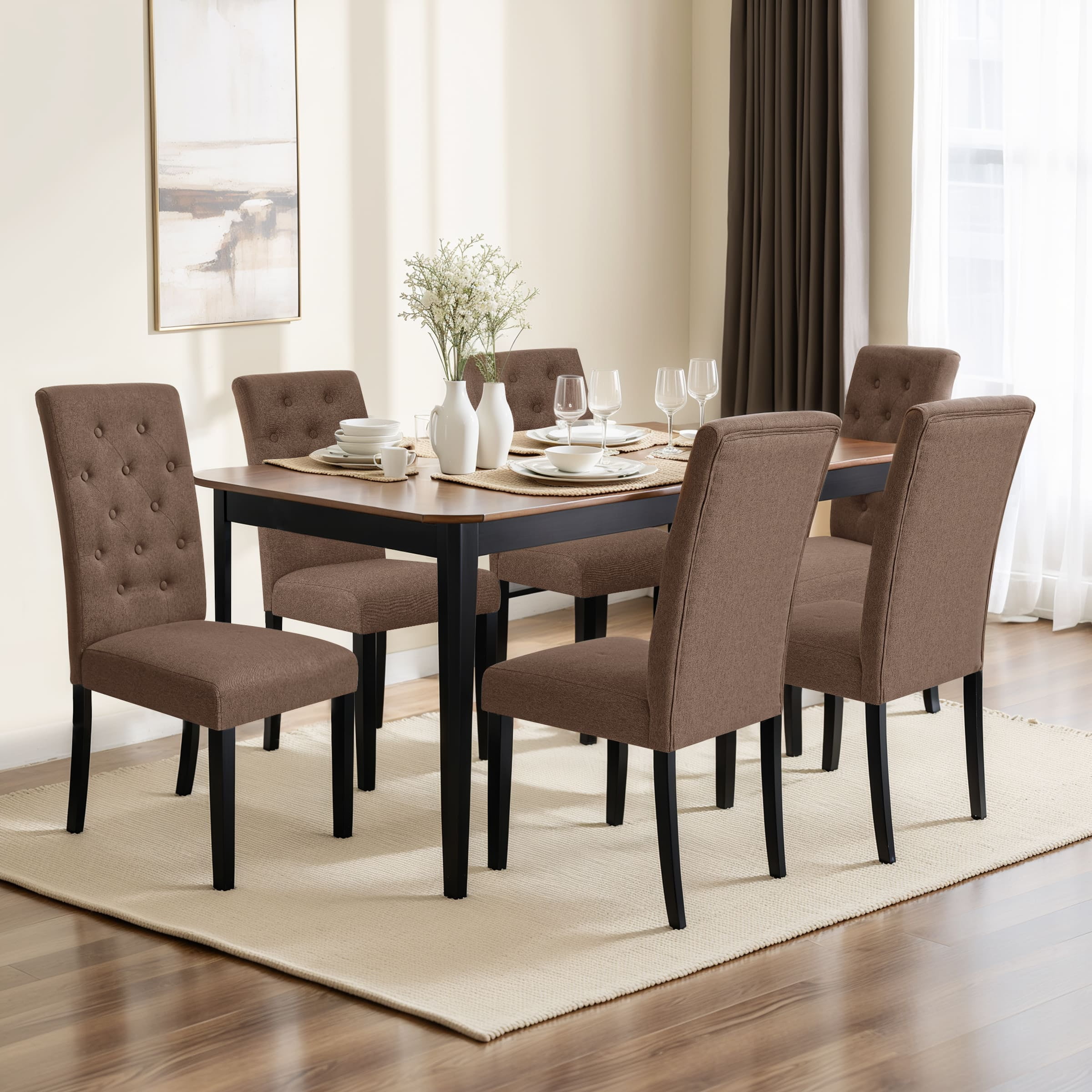 Subrtex Modern Linen Fabric Dining Chairs - Set of 6 - Walmart.com
