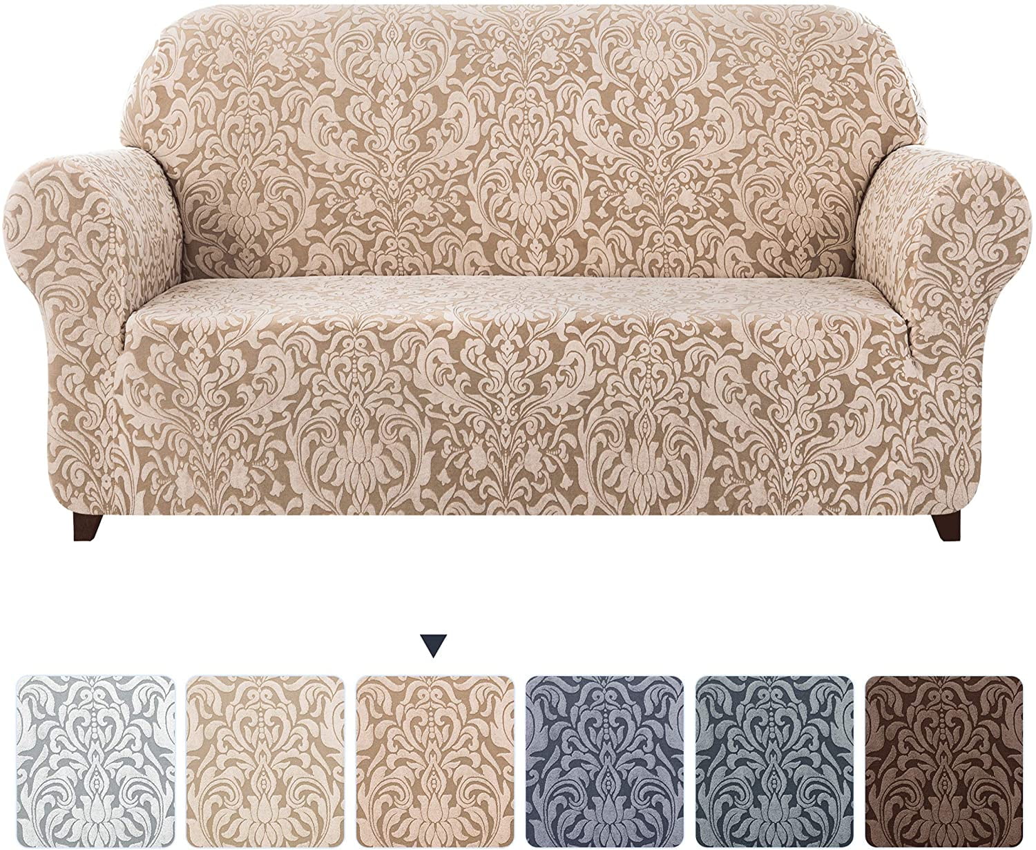 Subrtex Stretch Sofa Slipcover 1-Piece Jacquard Damask Couch Cover ...