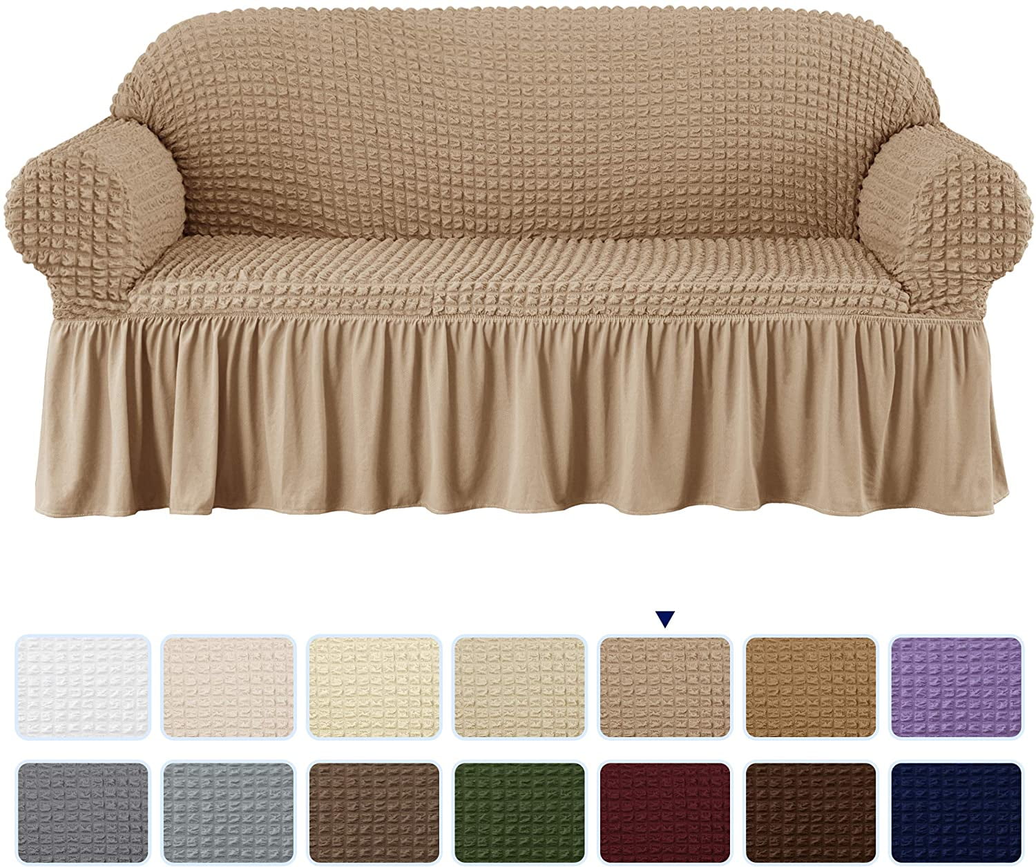 Subrtex Seersucker 1 Piece Loveseat Slipcover with Ruffle Skirt ...
