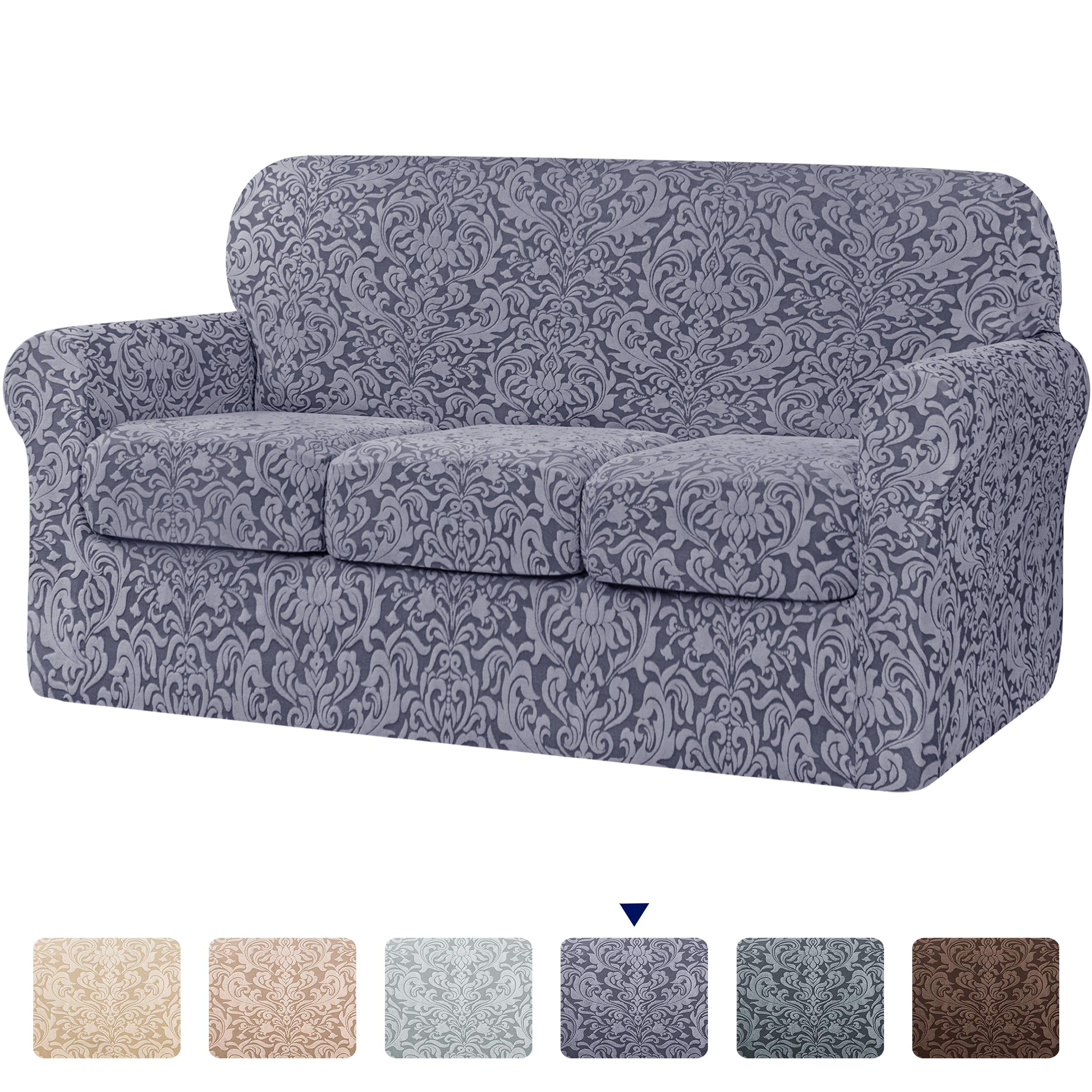 Subrtex Stretch 3-piece Jacquard Damask Sofa Slipcover, Separate ...