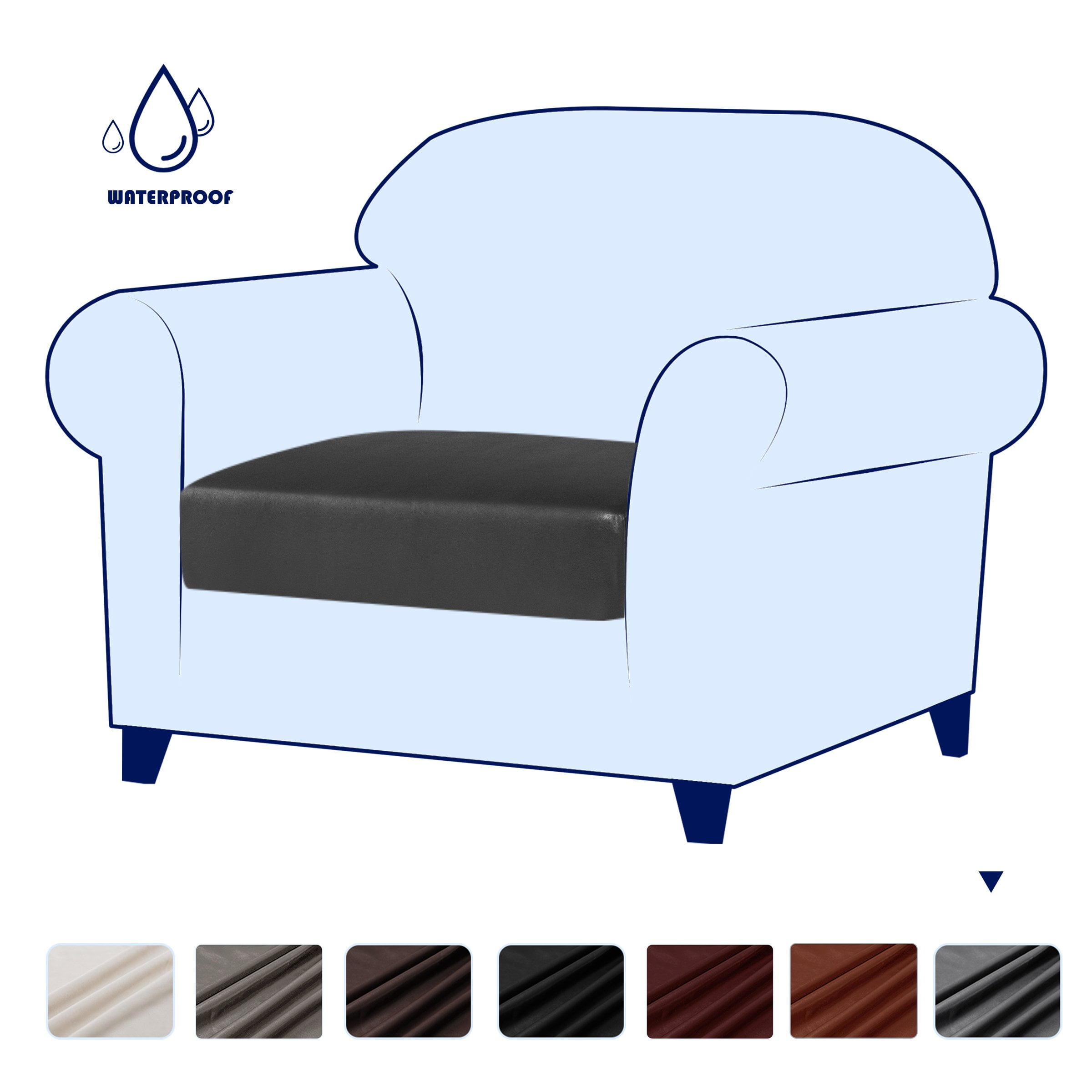 Subrtex Faux Leather Sofa Cushion Cover Waterproof Elastic Durable ...