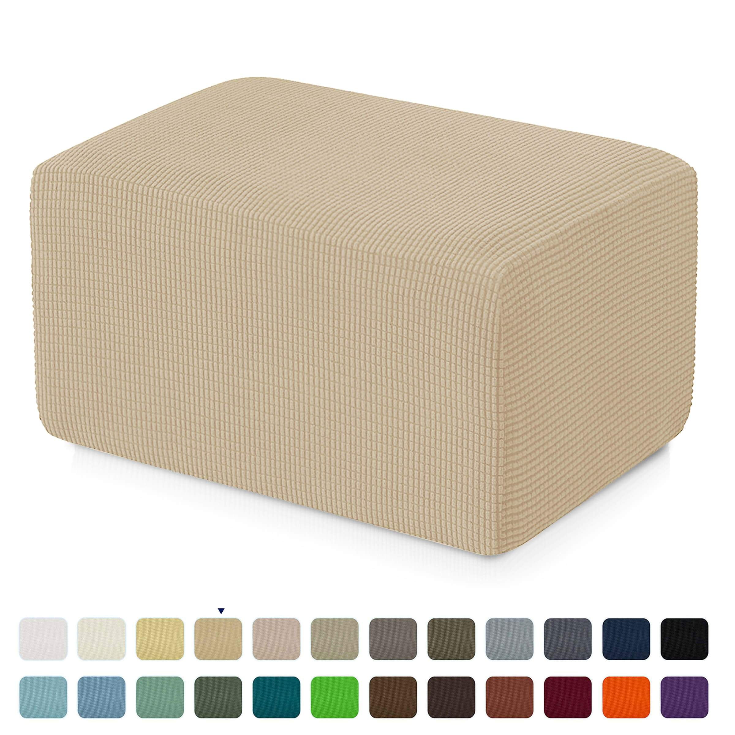 Subrtex Stretch Textured Grid Oversized Ottoman Slipcover, Khaki ...