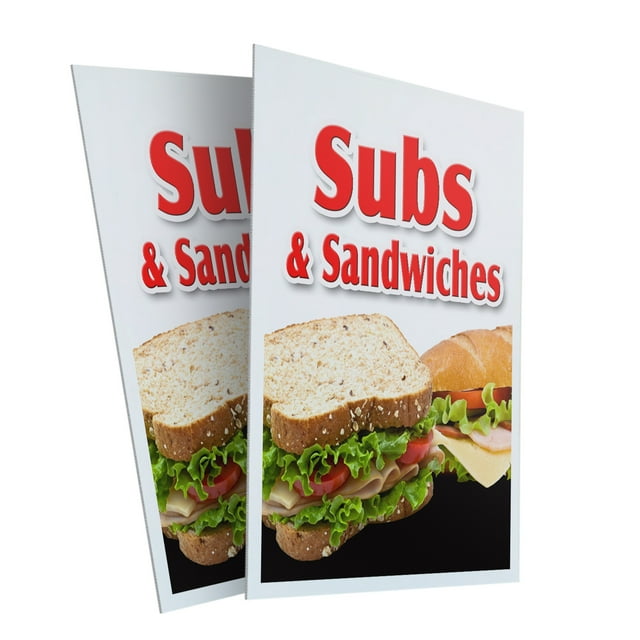 Subs & Sandwiches (2-PACK) 24" x 36" Plastic Signs | Sign Insert 4mm ...
