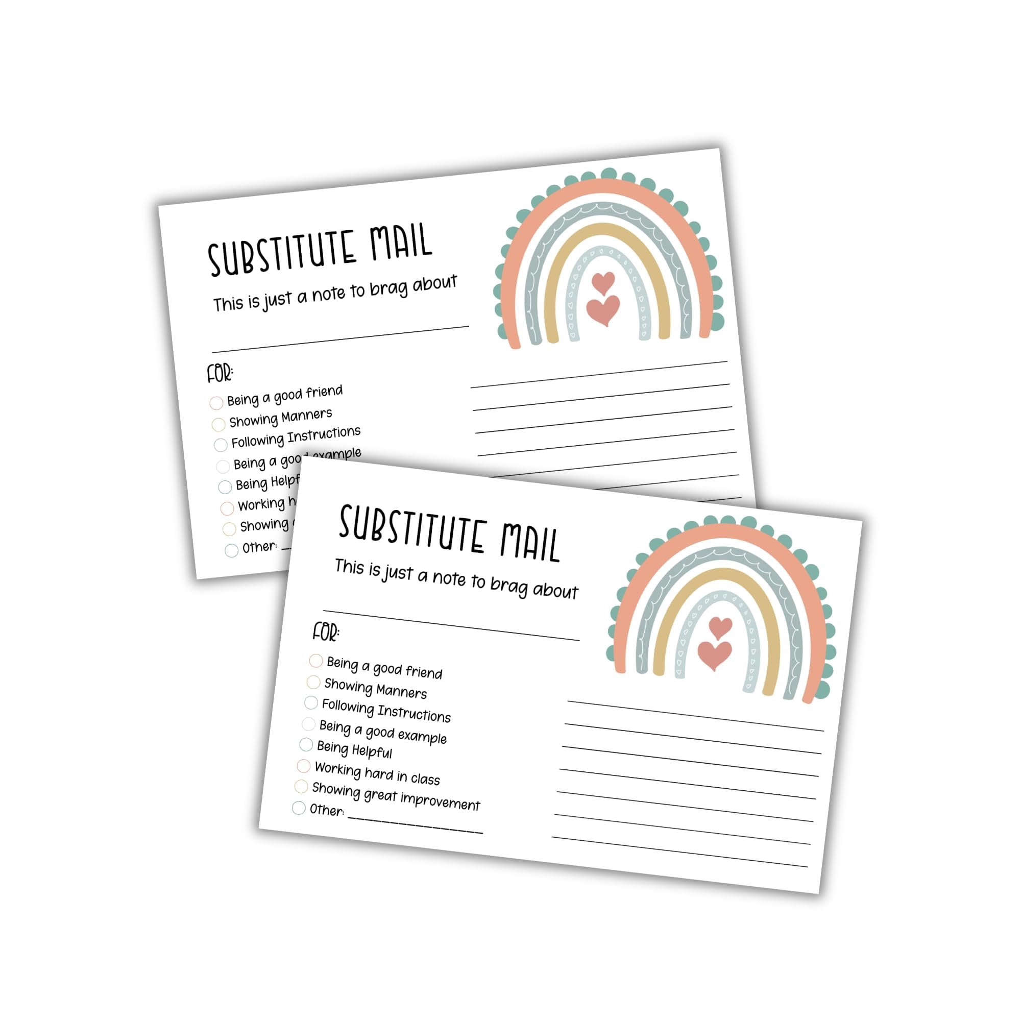 Substitute Mail A Note To Brag About Postcard 30pk 4x6 Rainbow Student ...
