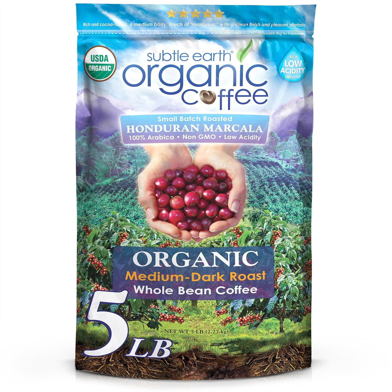 Subtle Earth Organic Coffee - Medium Dark Roast - Whole Bean Coffee ...