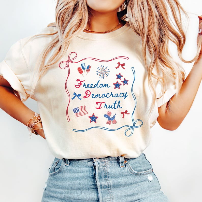Subtle Patriotic Shirt, Coquette Bow 4th of July Tee, Independence Day ...