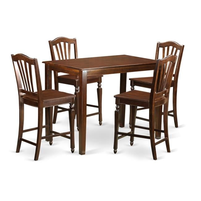 Subtle Rectangular Counter Height Pub Table & 4 Dining Chairs, Mahogany ...