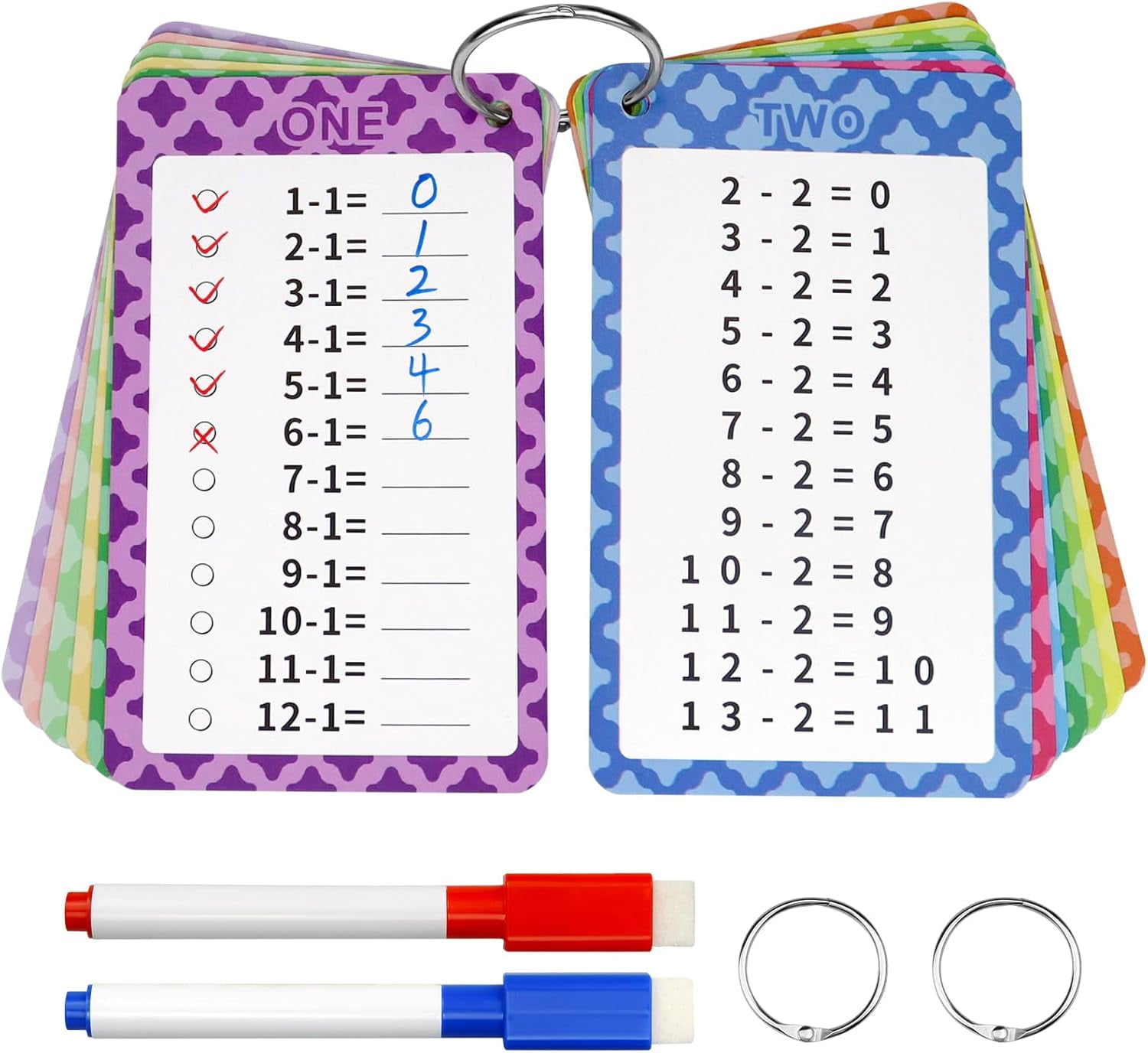 Subtraction Flashcards 0-12, 13 Pcs Math Flashcards, Subtraction Math ...